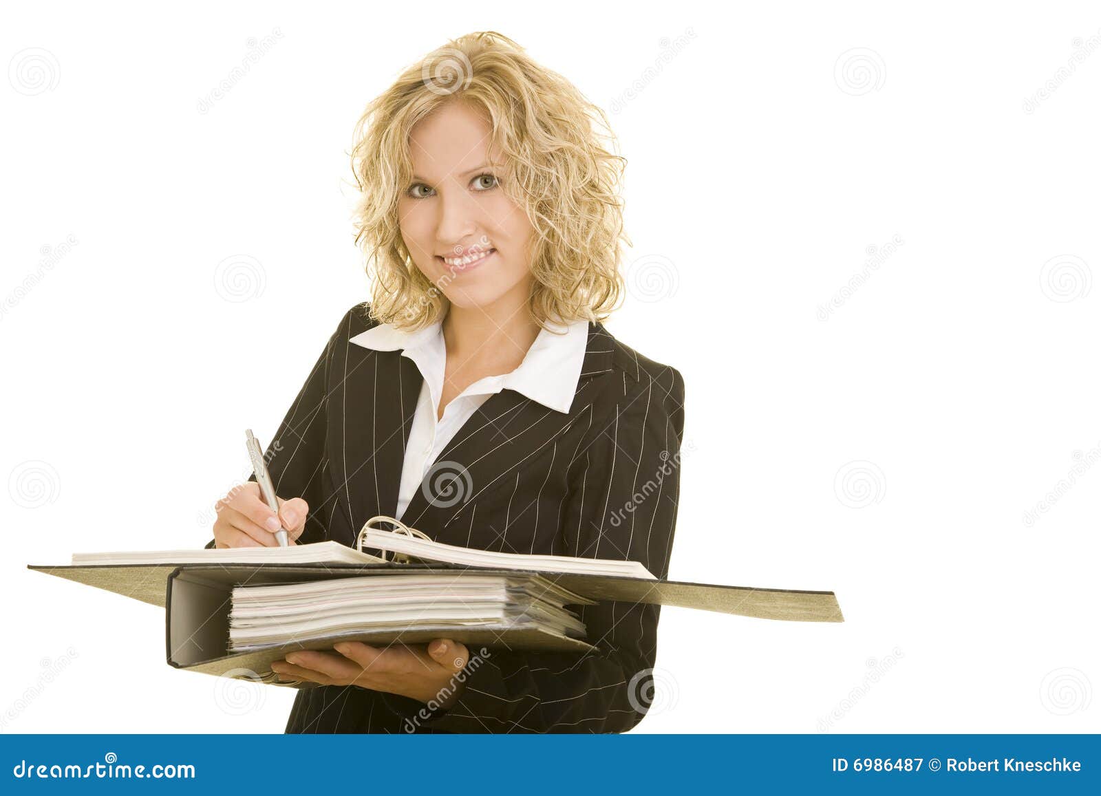 Smiling and writing stock image. Image of business, blond - 6986487