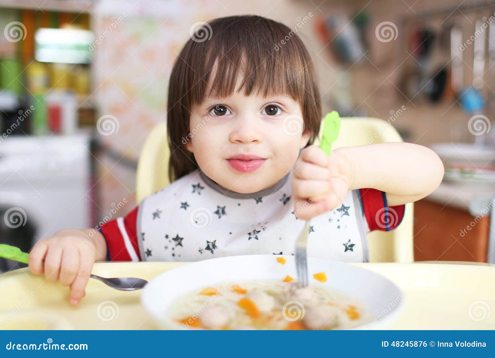 Smiling 2 Years Boy Eating Soup Stock Photo - Image of appetite, young ...