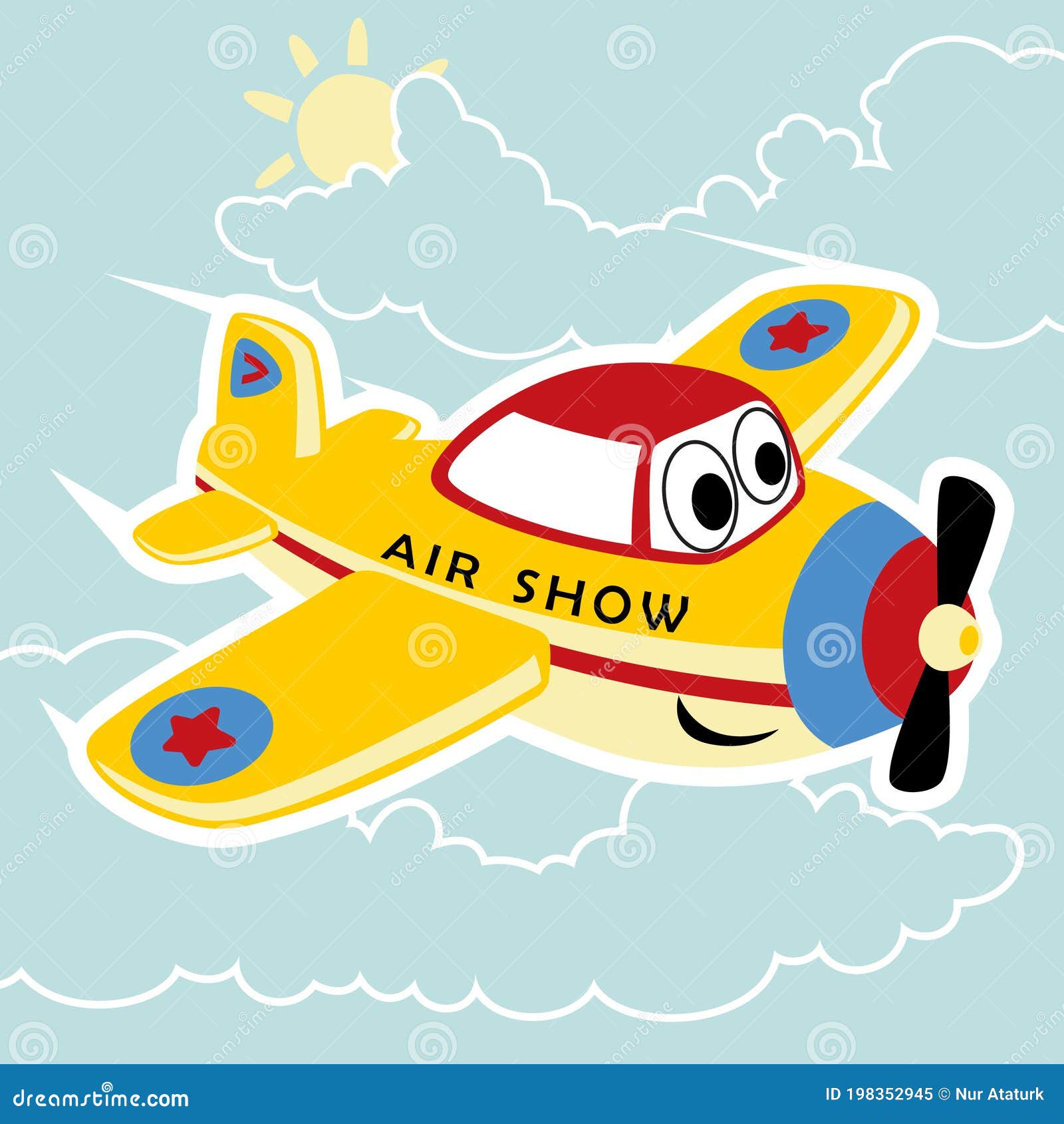 Funny Air Plane Cartoon on Sky Stock Vector - Illustration of design ...