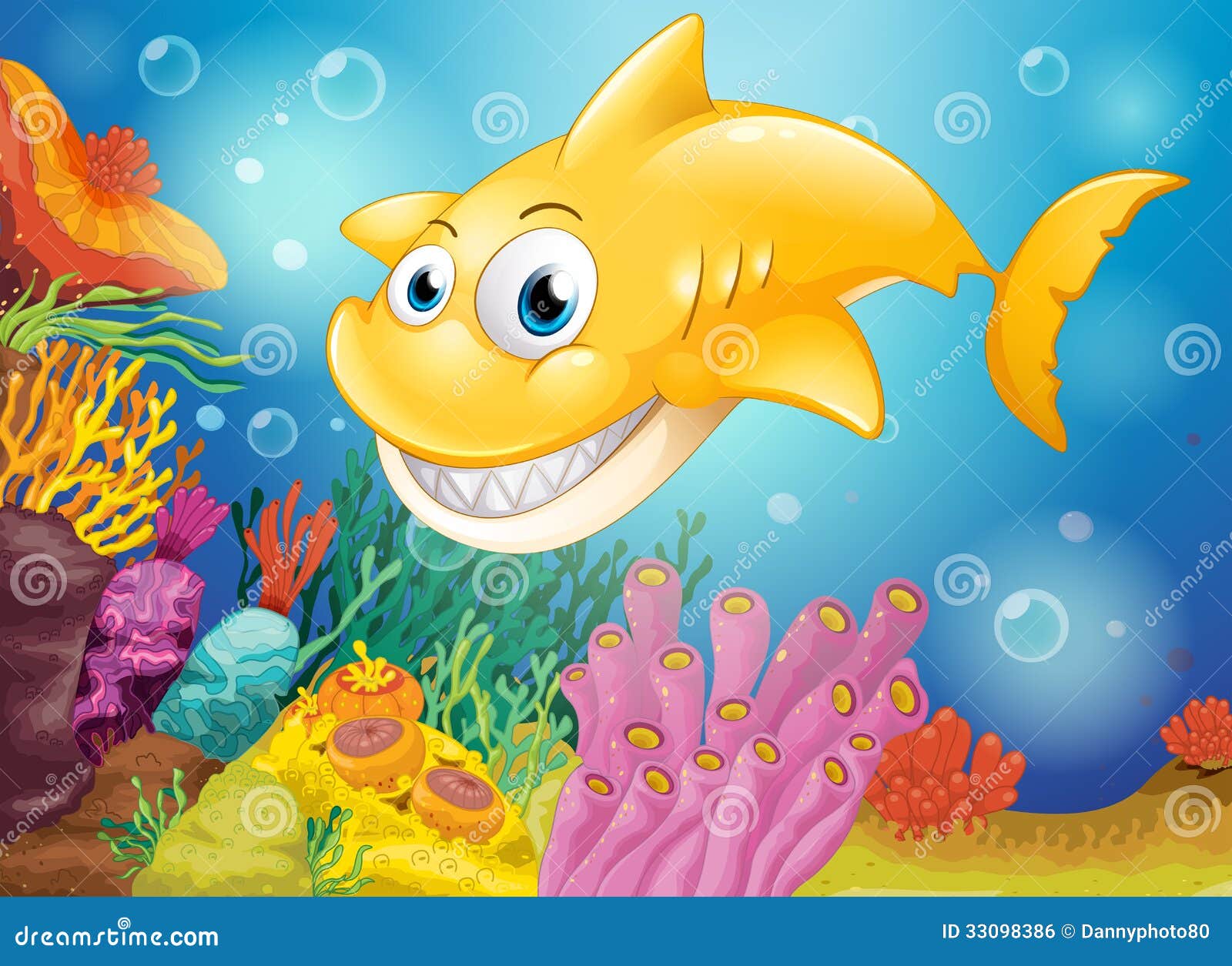 A Smiling Yellow Shark Under the Sea Stock Vector - Illustration of ...
