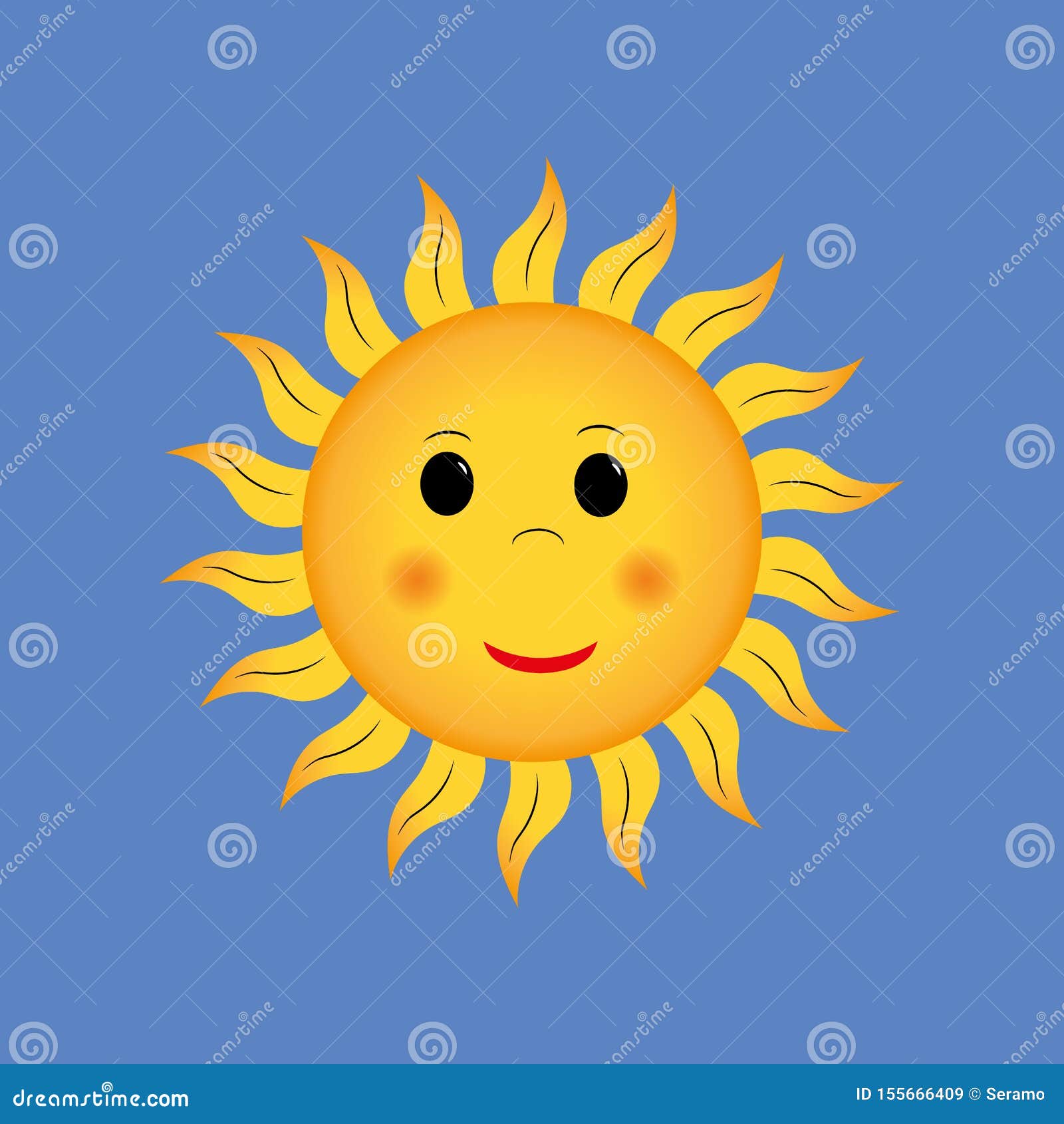 Smiling yellow sun on blue stock vector. Illustration of daylight ...