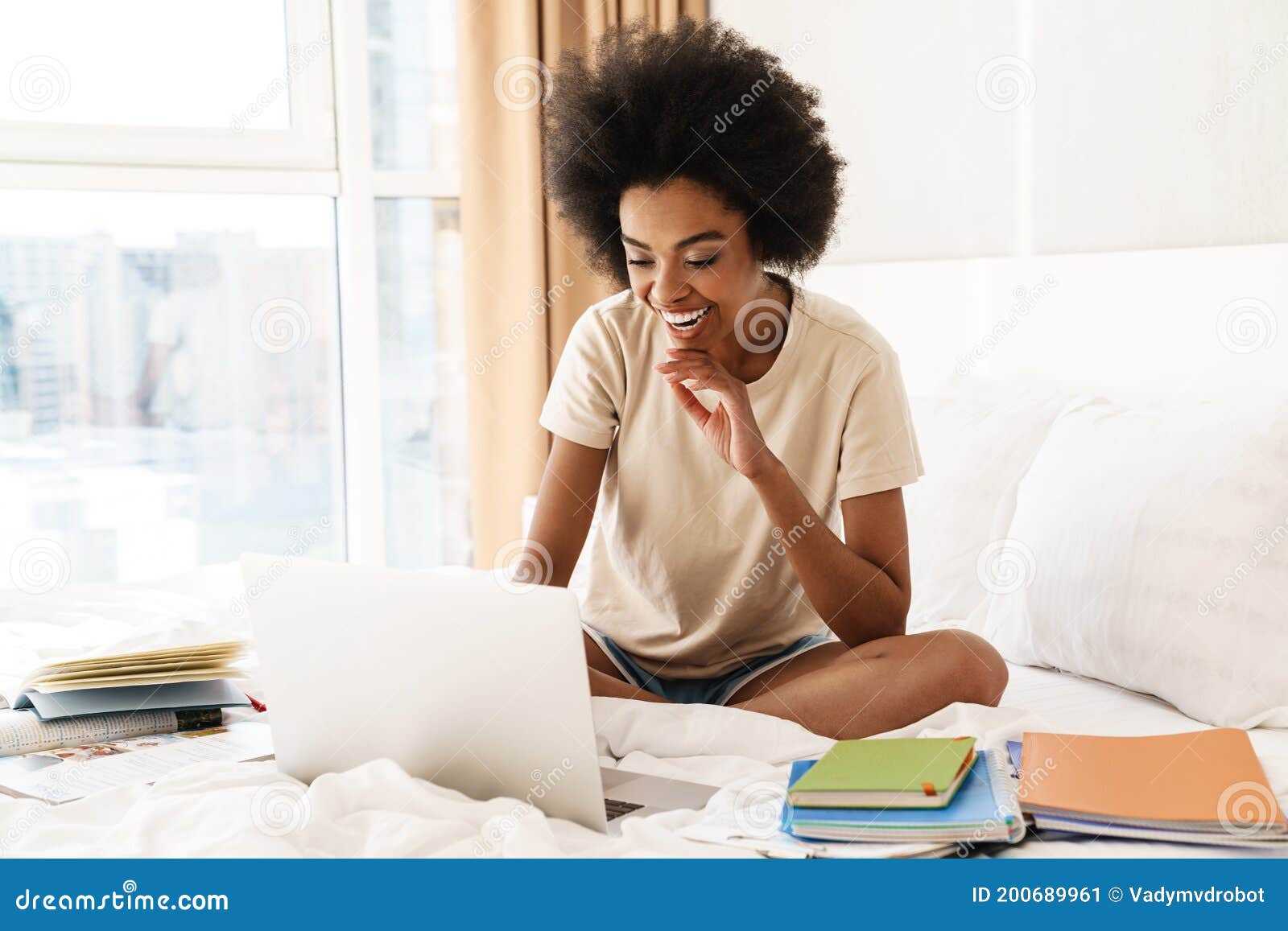 Smiling Young African Girl Studying Stock Image - Image of american ...