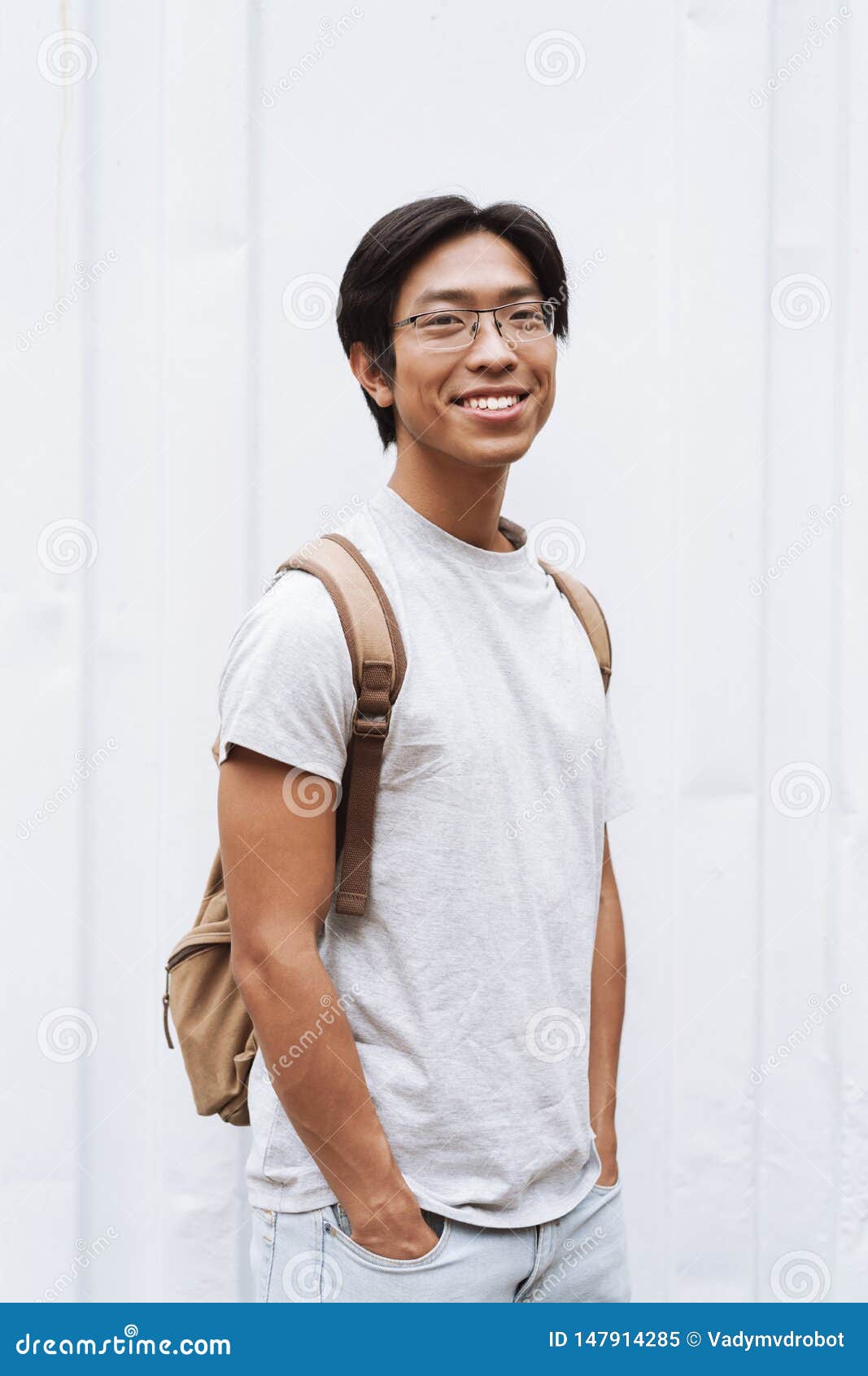 Smiling Young Asian Man Student Carrying Backpack Stock Image - Image ...