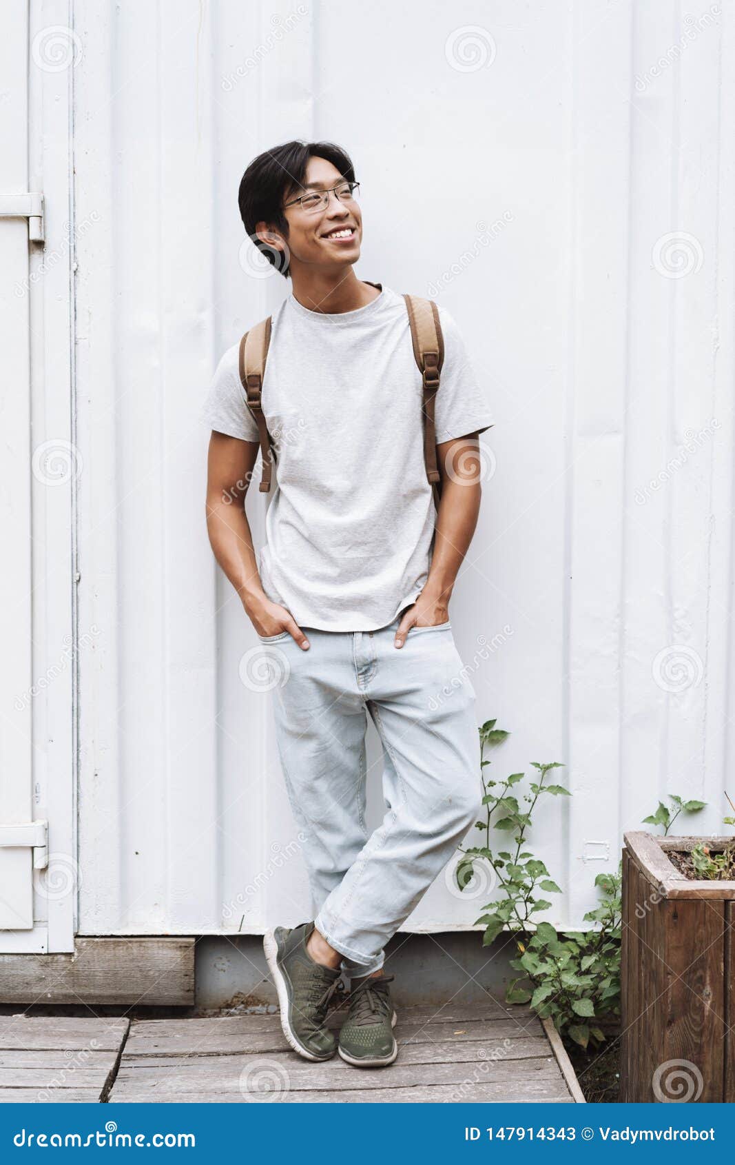 Smiling Young Asian Man Student Carrying Backpack Stock Image - Image ...