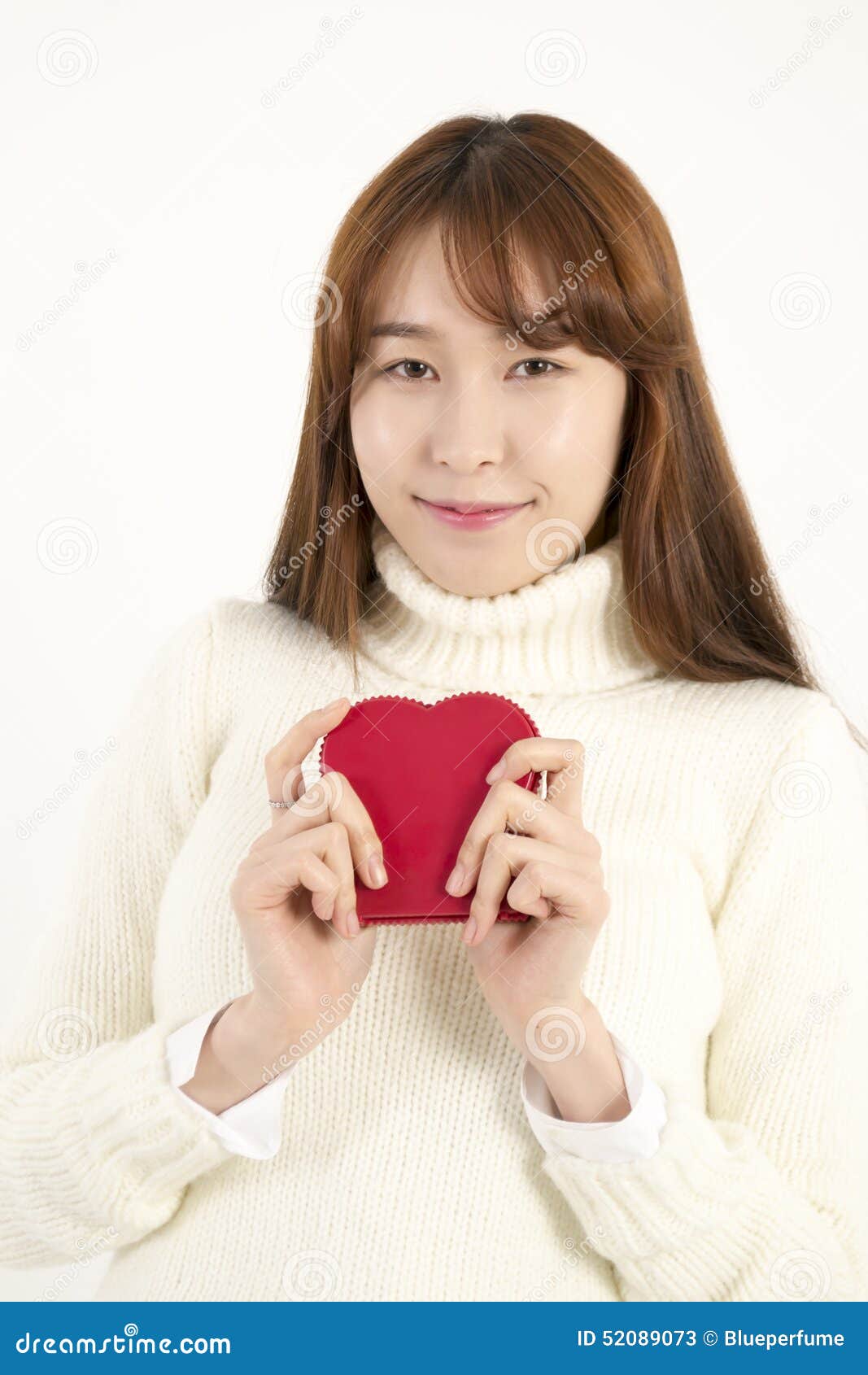 Smiling Young Asian Woman With Red Heart Shape Stock Image Image Of