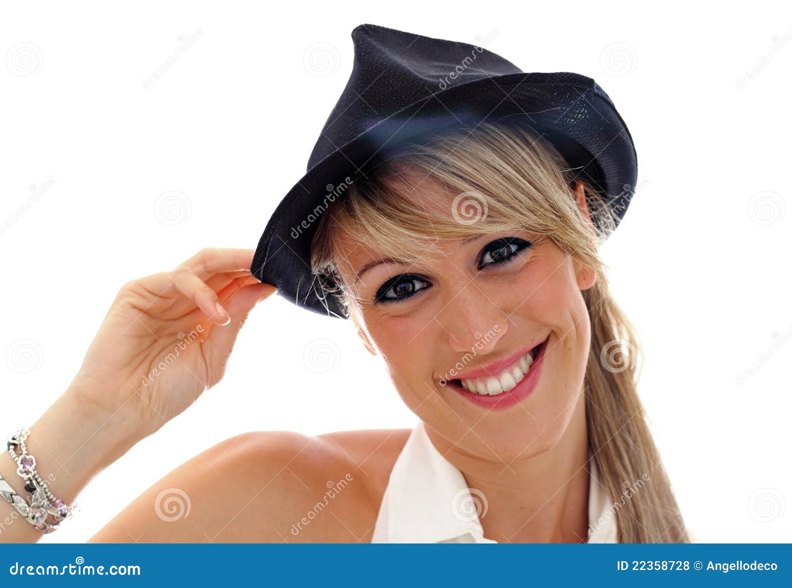 Smiling young black hat stock photo. Image of caucasian - 22358728