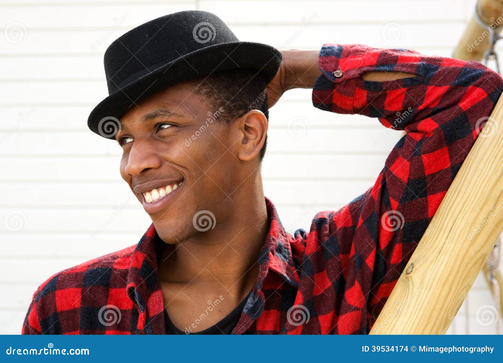 Smiling Young Black Man with Hat Stock Photo - Image of laughing ...