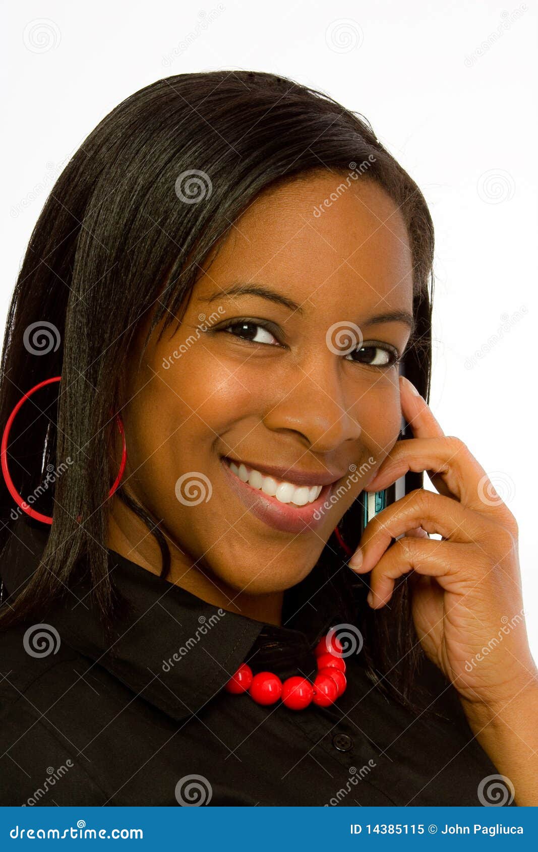 Smiling Young Black Woman Talking On Mobile Phone Stock Image Image
