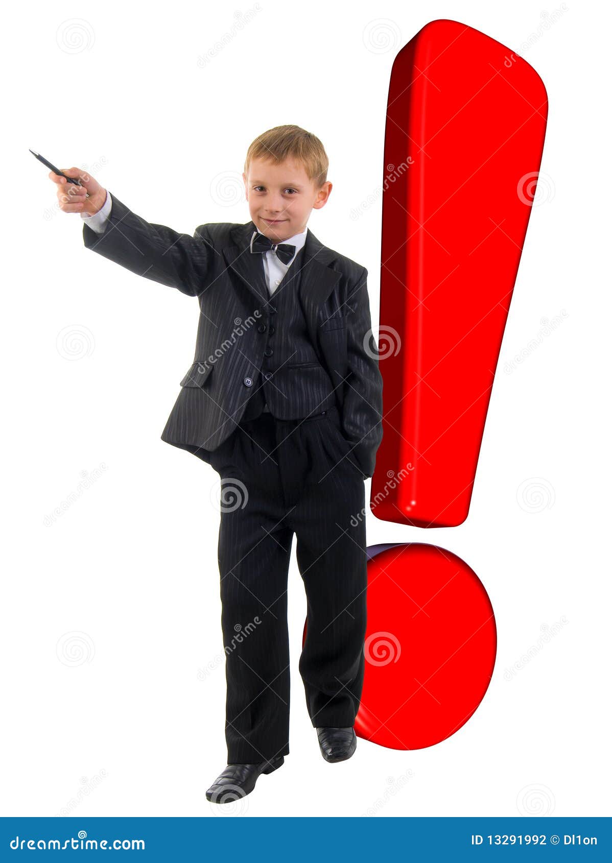Smiling Young Boy and Red Exclamation Mark. Stock Photo - Image of sign ...