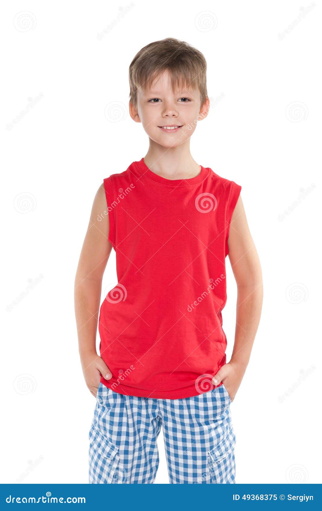 Smiling Young Boy in a Red Shirt Stock Image - Image of front, indoor ...