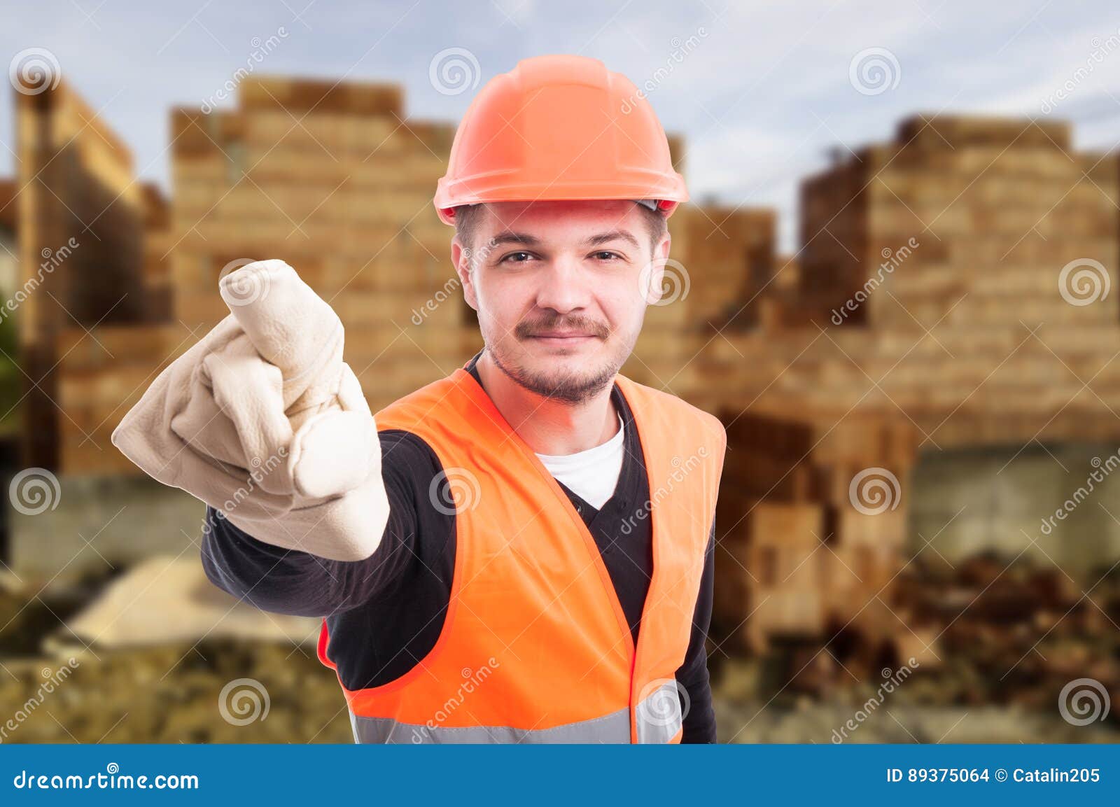 Smiling Young Builder Pointing at You Stock Photo - Image of concept ...