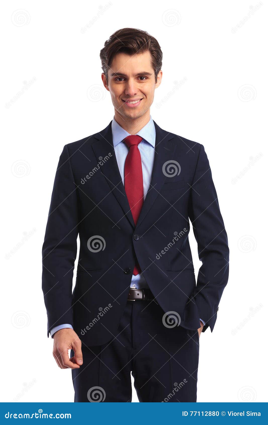 Smiling Young Business Man In Suit And Tie Standing Stock Photo - Image ...