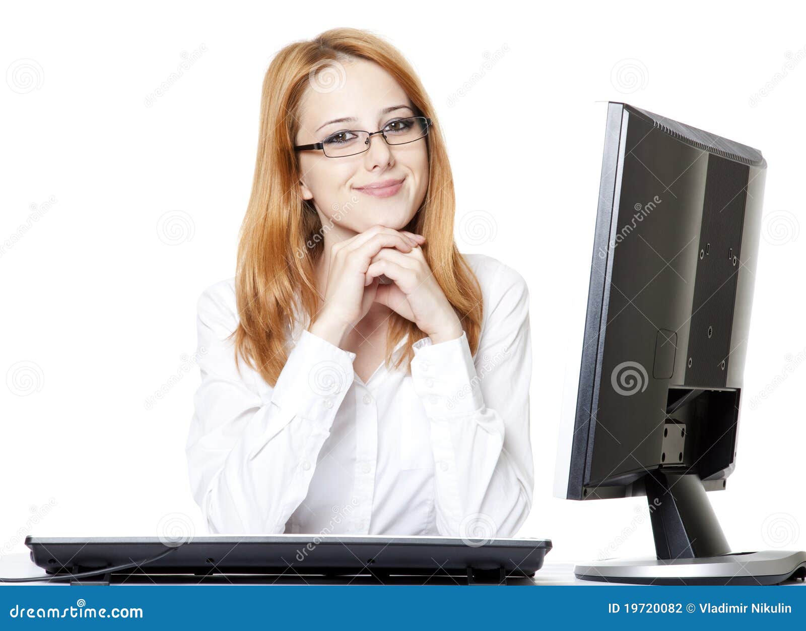 Smiling Young Business Woman Using Computer Stock Photo - Image of ...