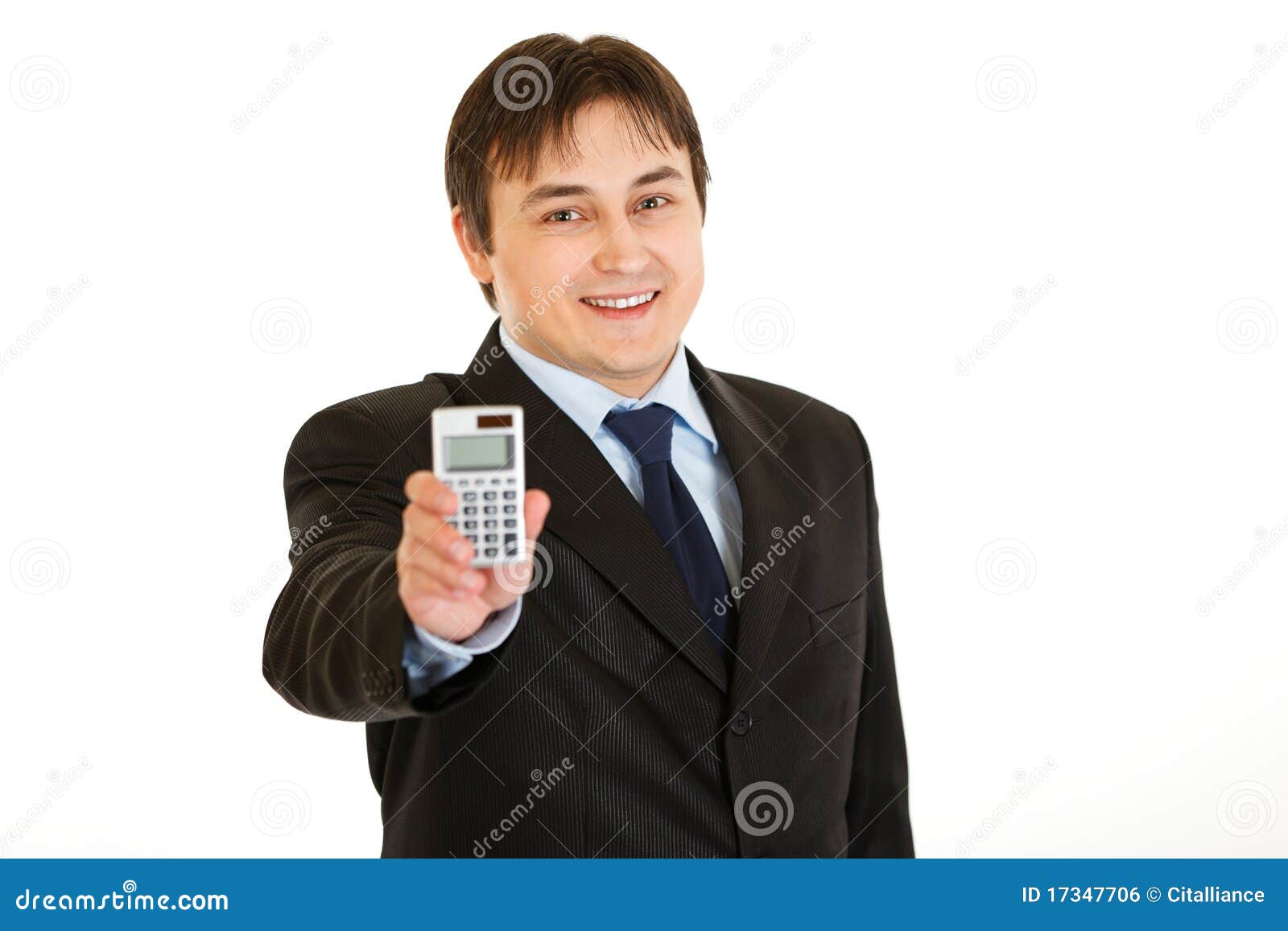 Smiling Young Businessman Holding Calculator Stock Photo - Image of ...