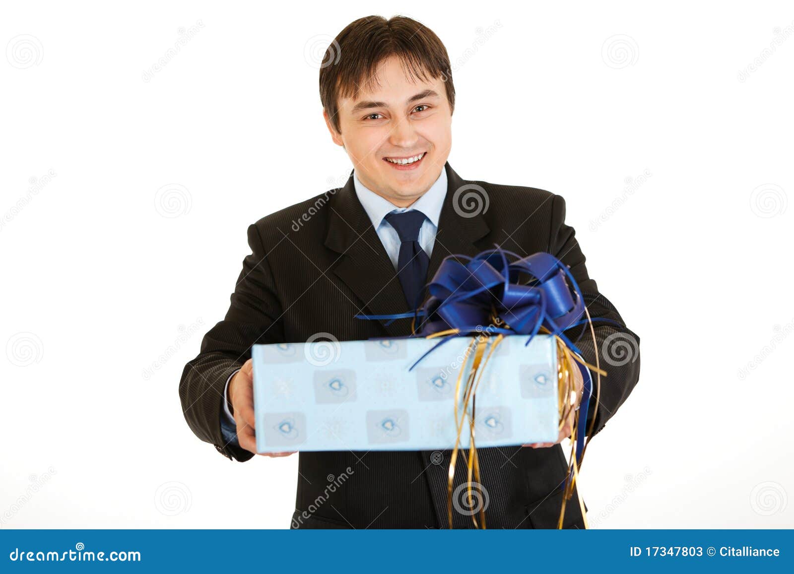 Smiling Young Businessman Holding Present in Hands Stock Image - Image ...