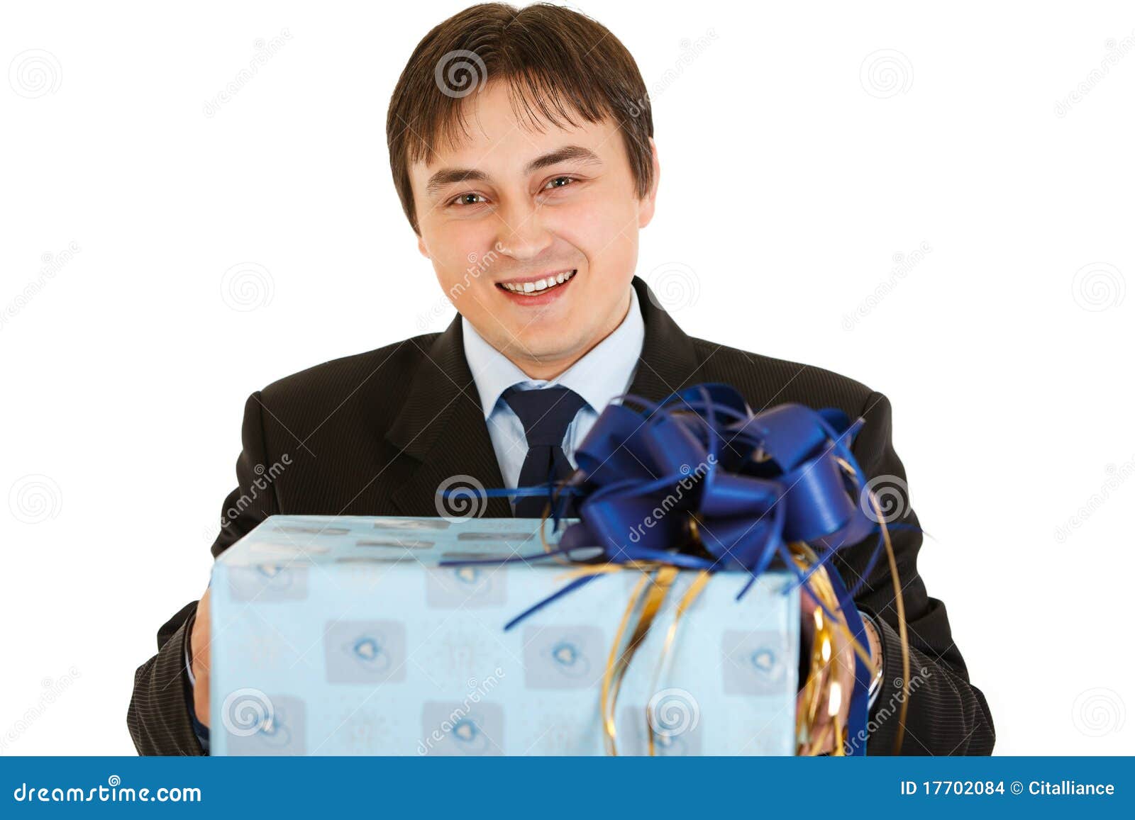 Smiling Young Businessman Holding Present in Hands Stock Photo - Image ...