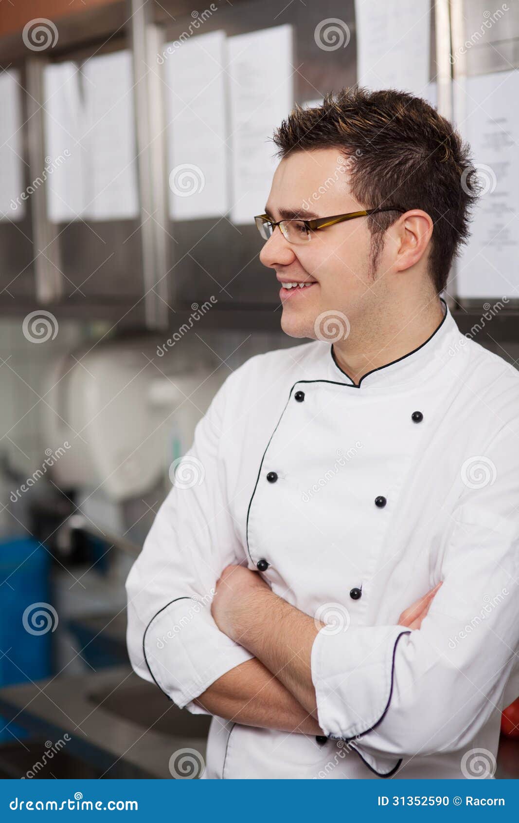 Smiling Young Cook with Folded Arms Stock Photo - Image of arms ...