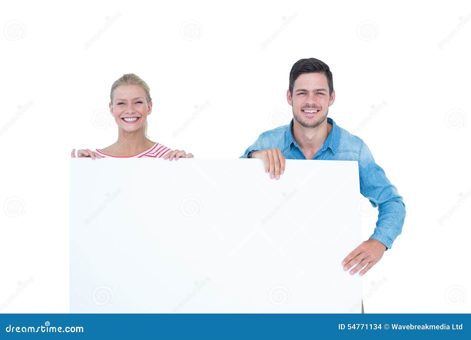 Smiling Young Couple Holding A Blank Sign Stock Photo - Image of card ...