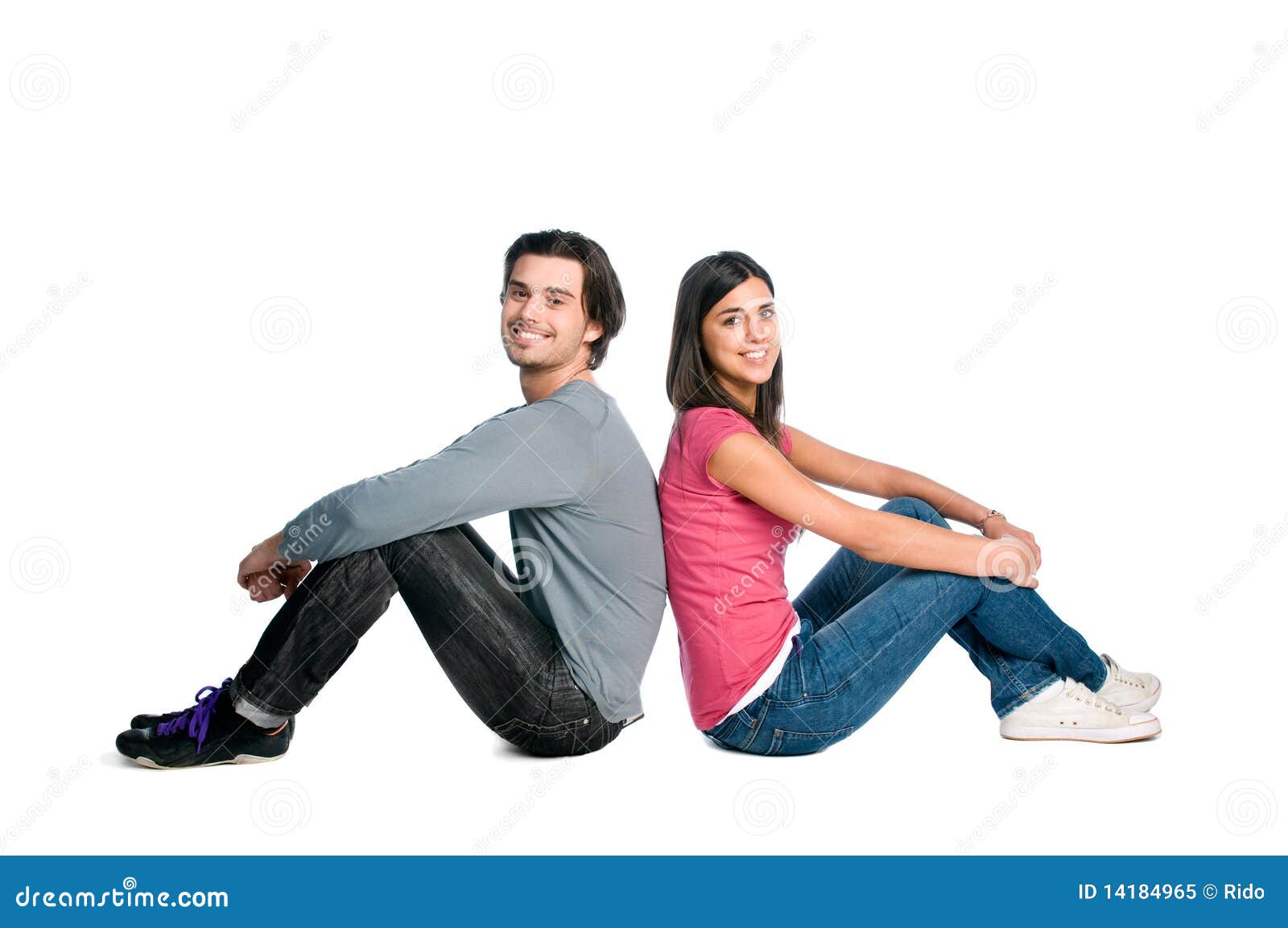 Smiling Young Couple Sitting Together Stock Image - Image of cheerful ...