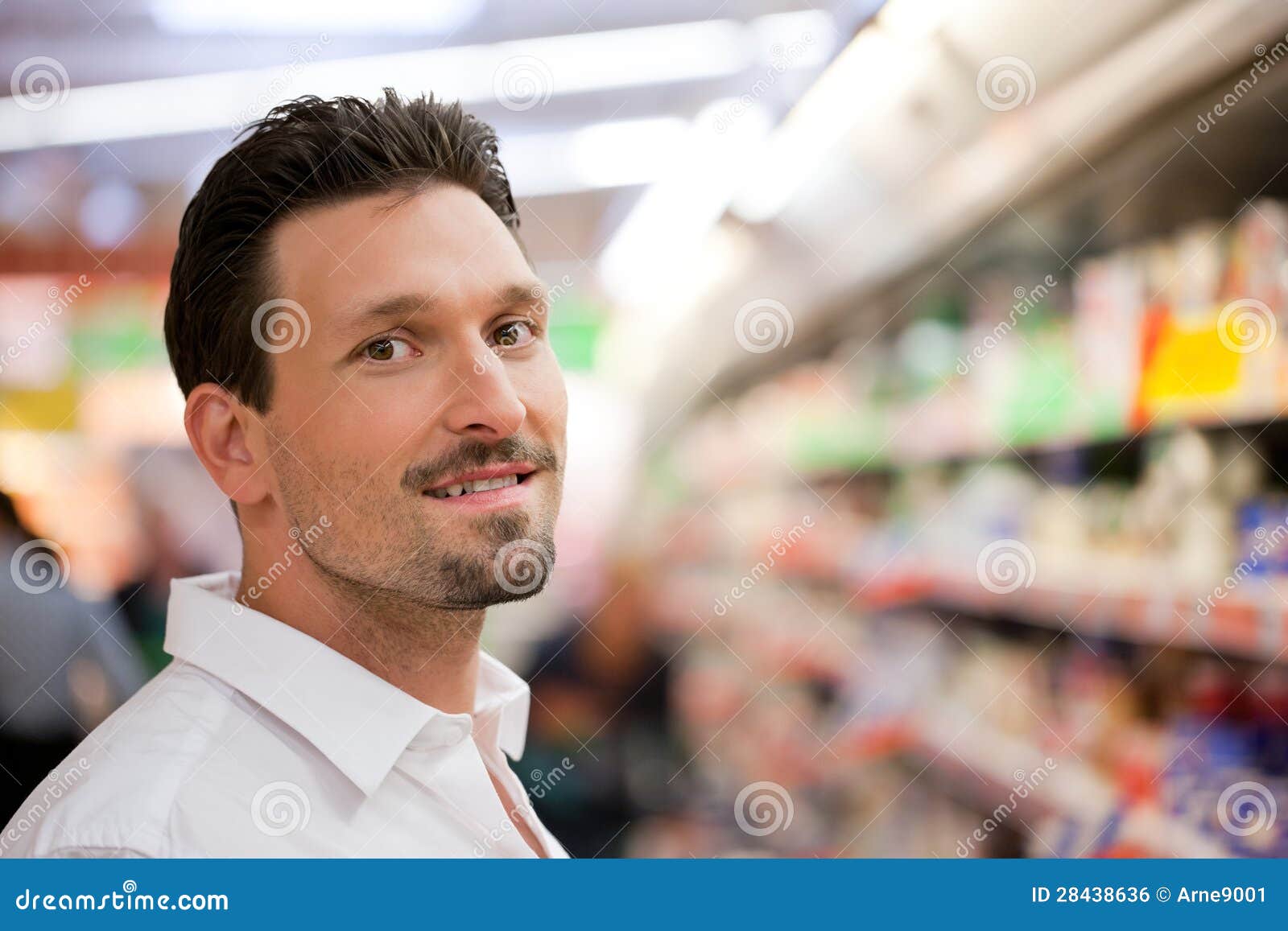Smiling Young Customer at Supermarket Stock Photo - Image of caucasian ...