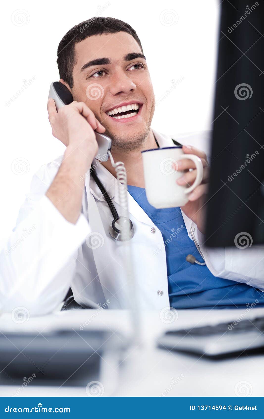 Smiling Young Doctor Over Phone Stock Photo - Image of cure, health ...