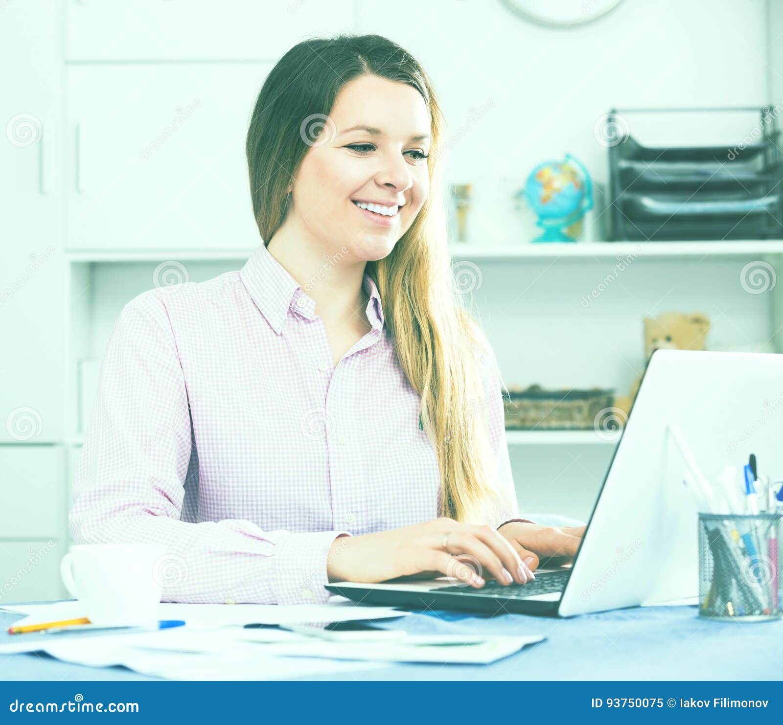 Smiling Young Employee Working Effectively Stock Image - Image of ...