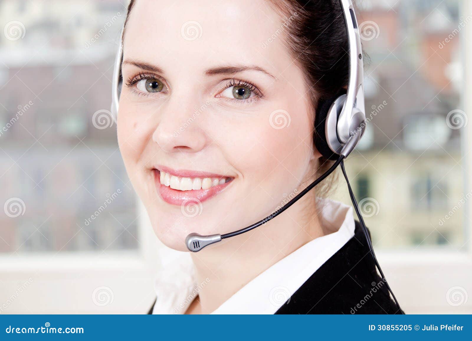 Smiling Young Female Callcenter Agent with Headset Stock Image - Image ...