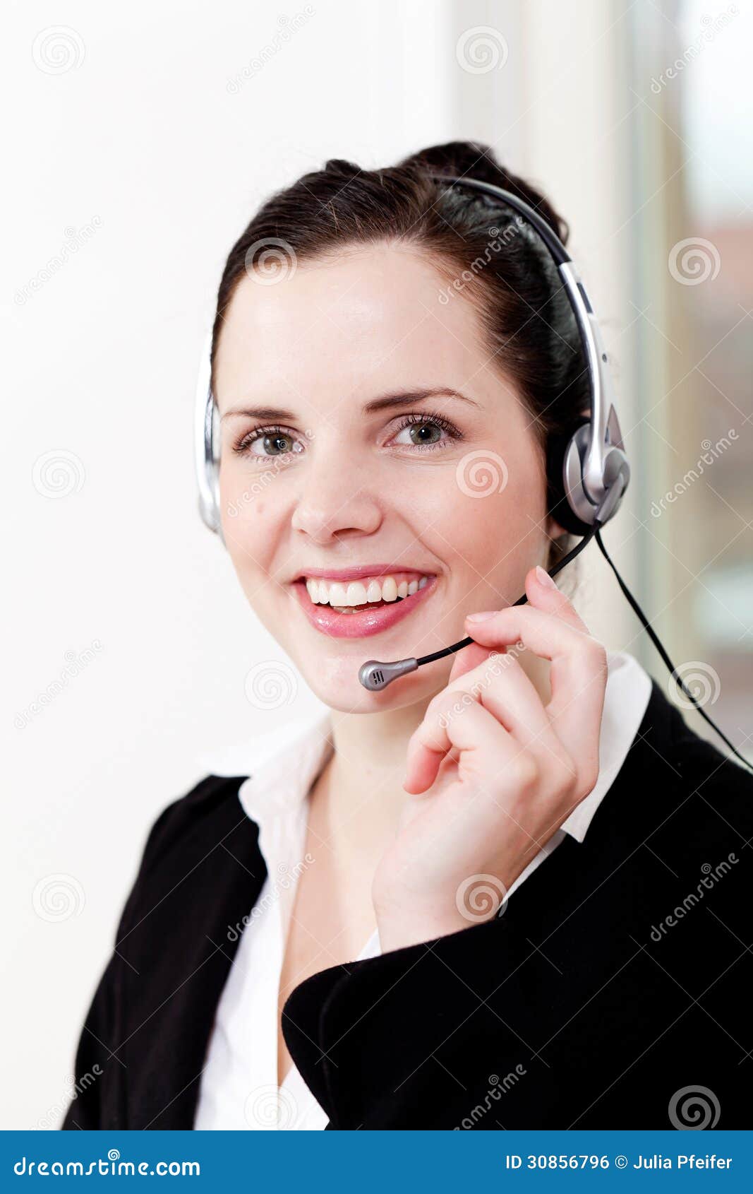Smiling Young Female Callcenter Agent with Headset Stock Photo - Image ...