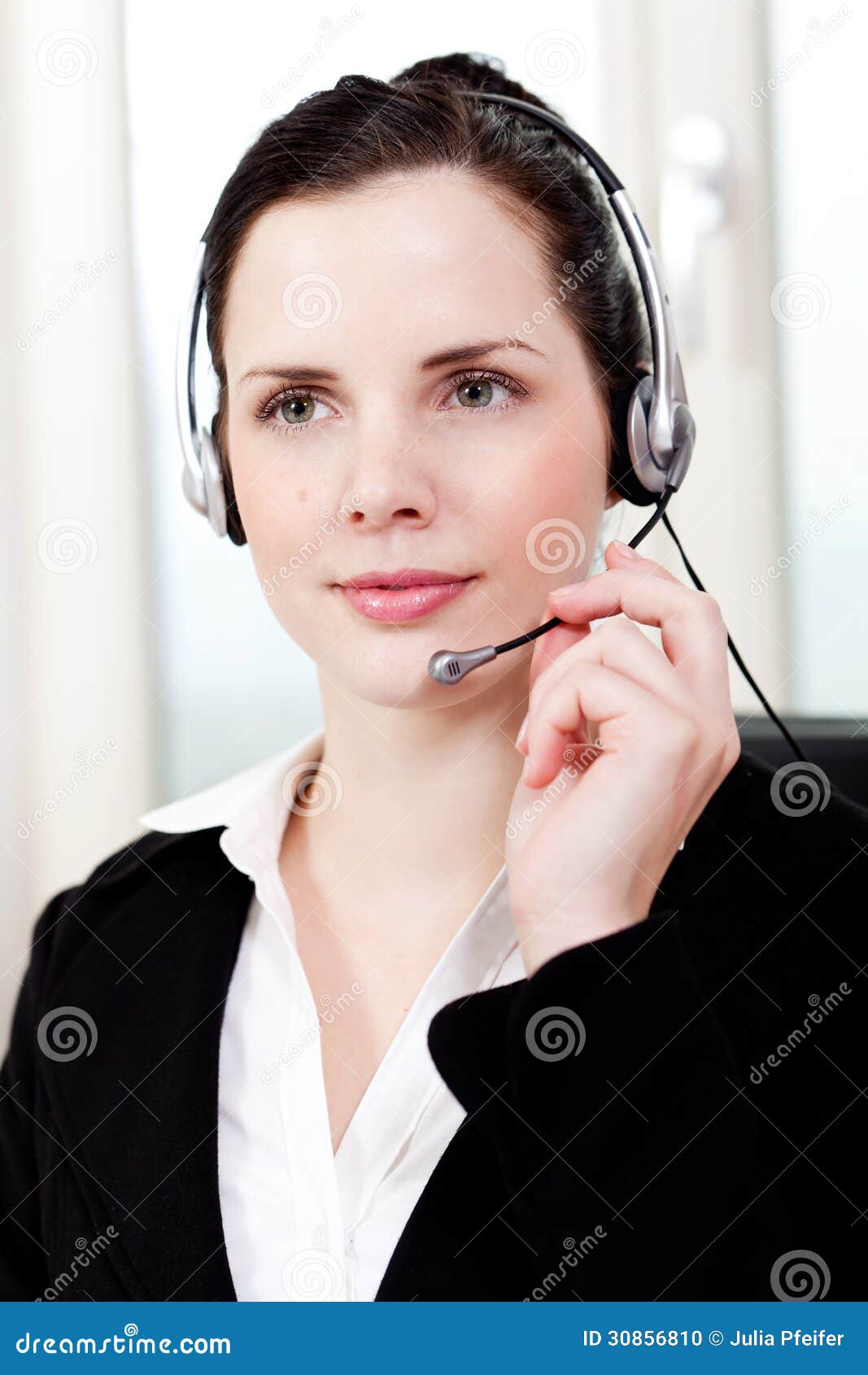 Smiling Young Female Callcenter Agent with Headset Stock Photo - Image ...