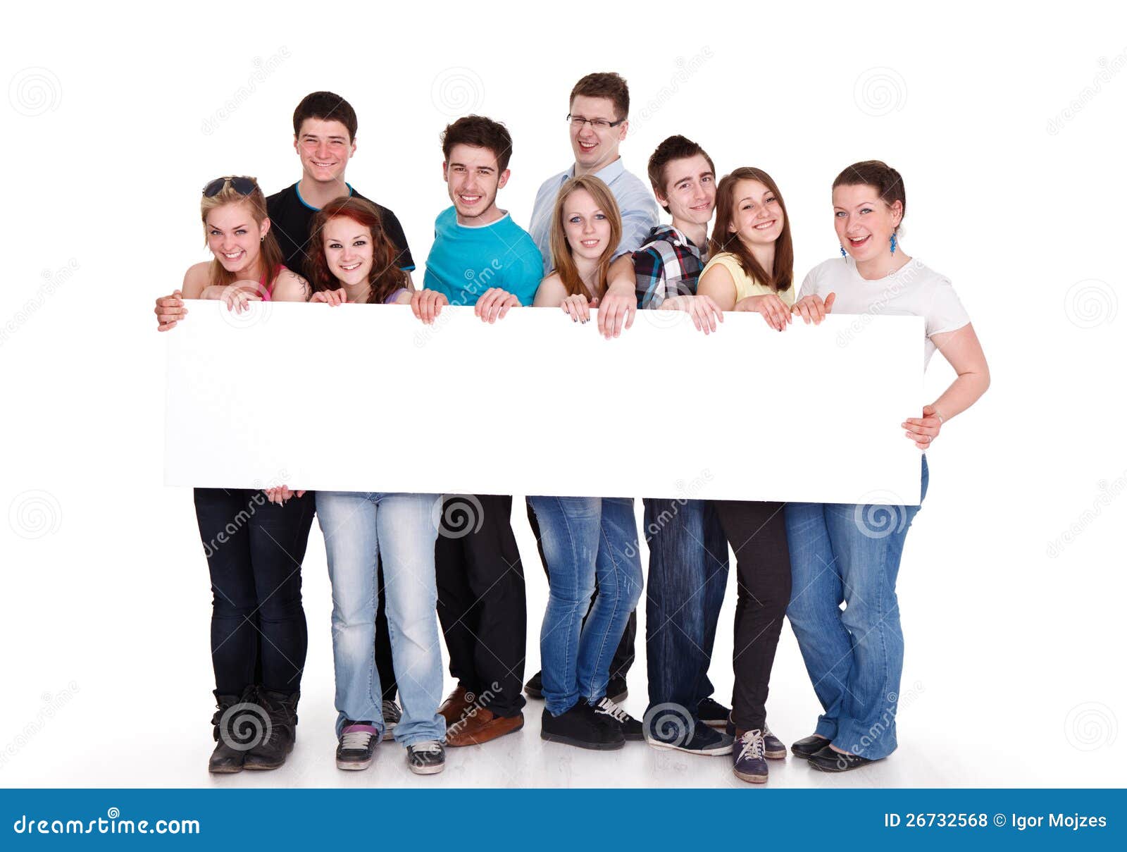 Smiling Young Friends Blank Sing Stock Photo - Image of girl ...