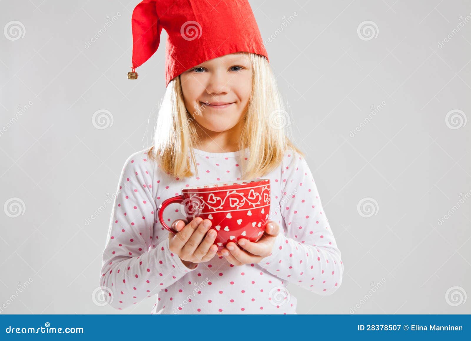 Smiling Young Girl Holding Big Red Cup Stock Image - Image of beverage ...