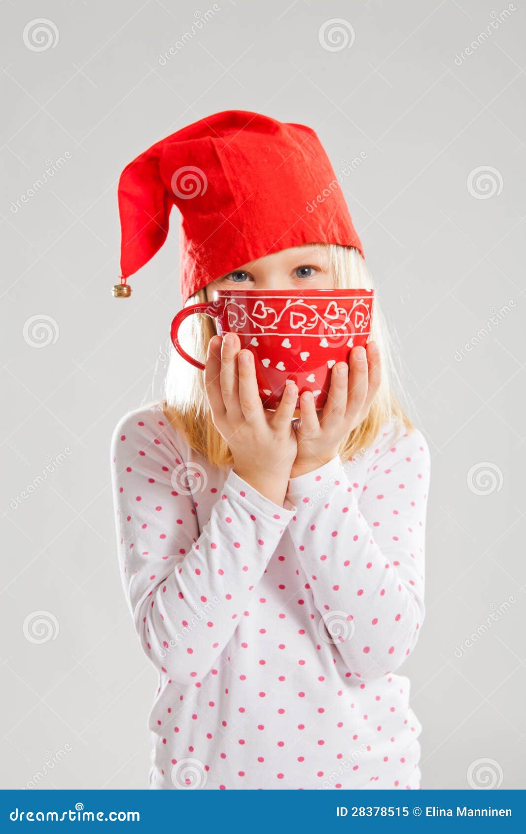 Smiling Young Girl Holding Big Red Cup Stock Image - Image of person ...