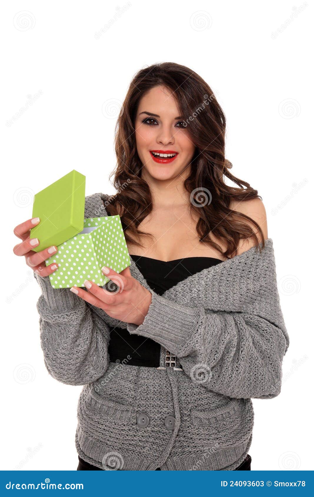Smiling Young Girl Opening a Gift Box Stock Image - Image of shape ...
