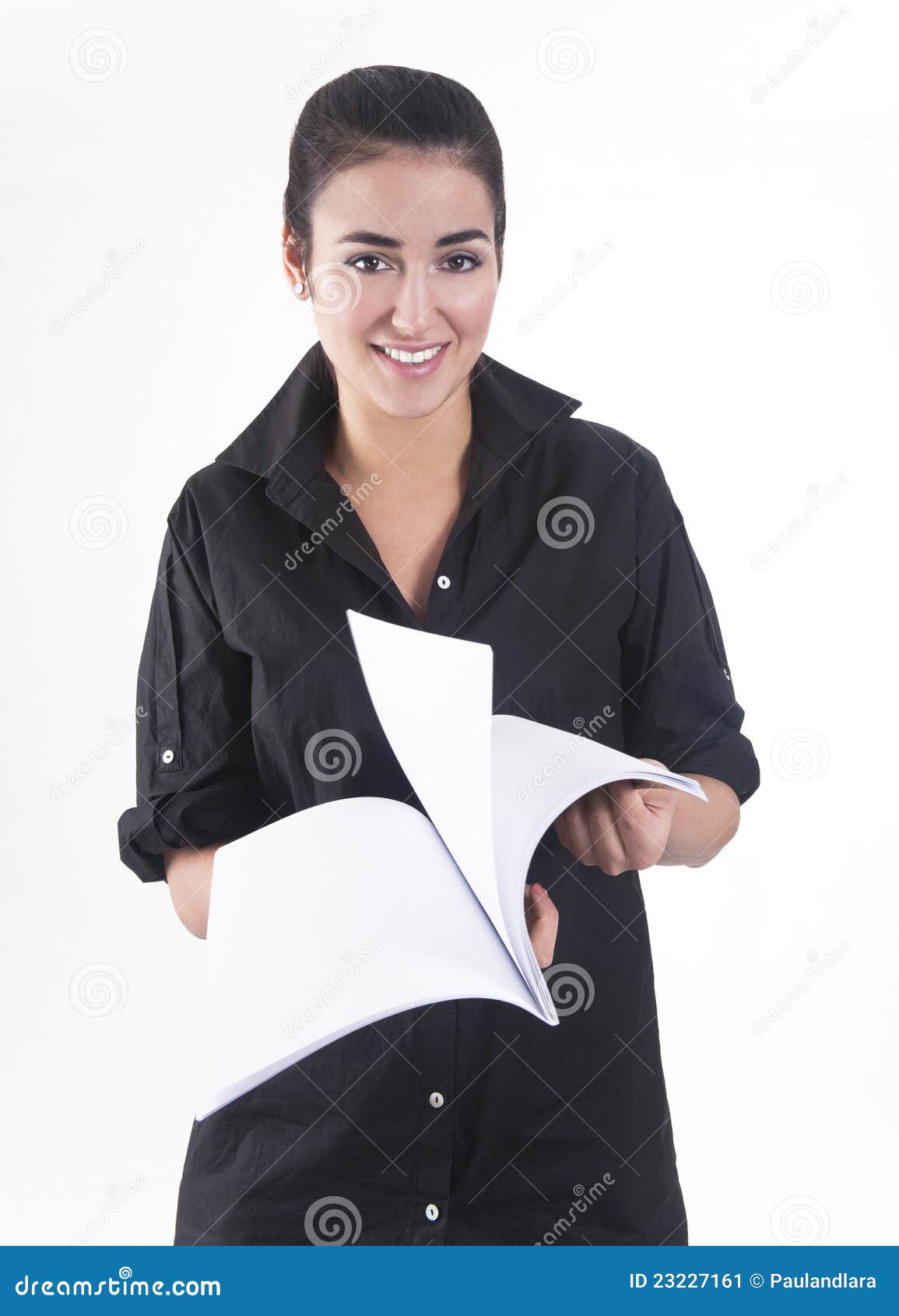 Smiling Young Girl Turning Over the Pages Stock Image - Image of ...