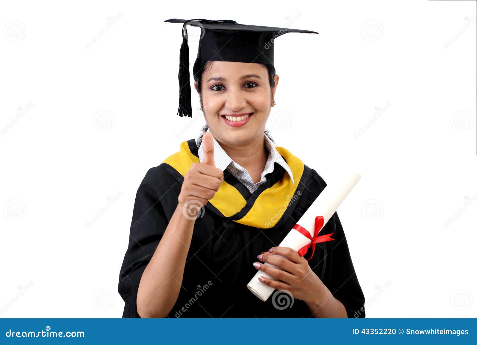 Smiling Young Graduation Student Making Thumbsup Gesture Stock Photo ...