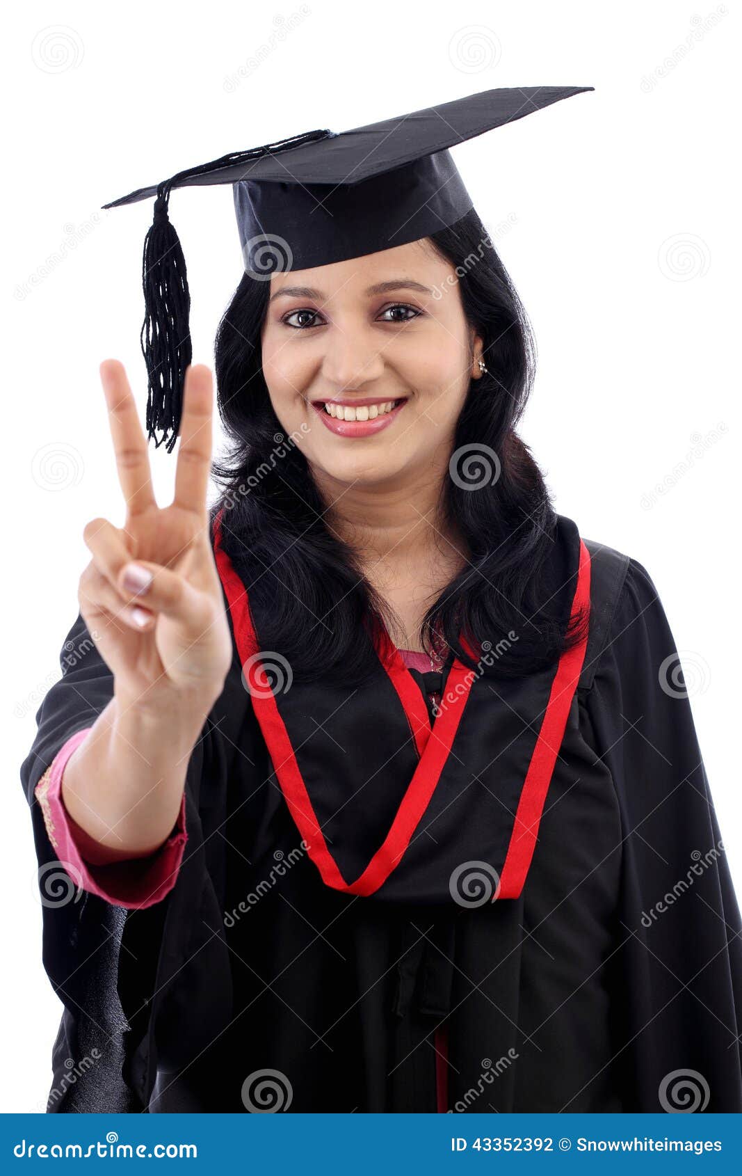 Smiling Young Graduation Student Making Thumbsup Gesture Stock Photo ...