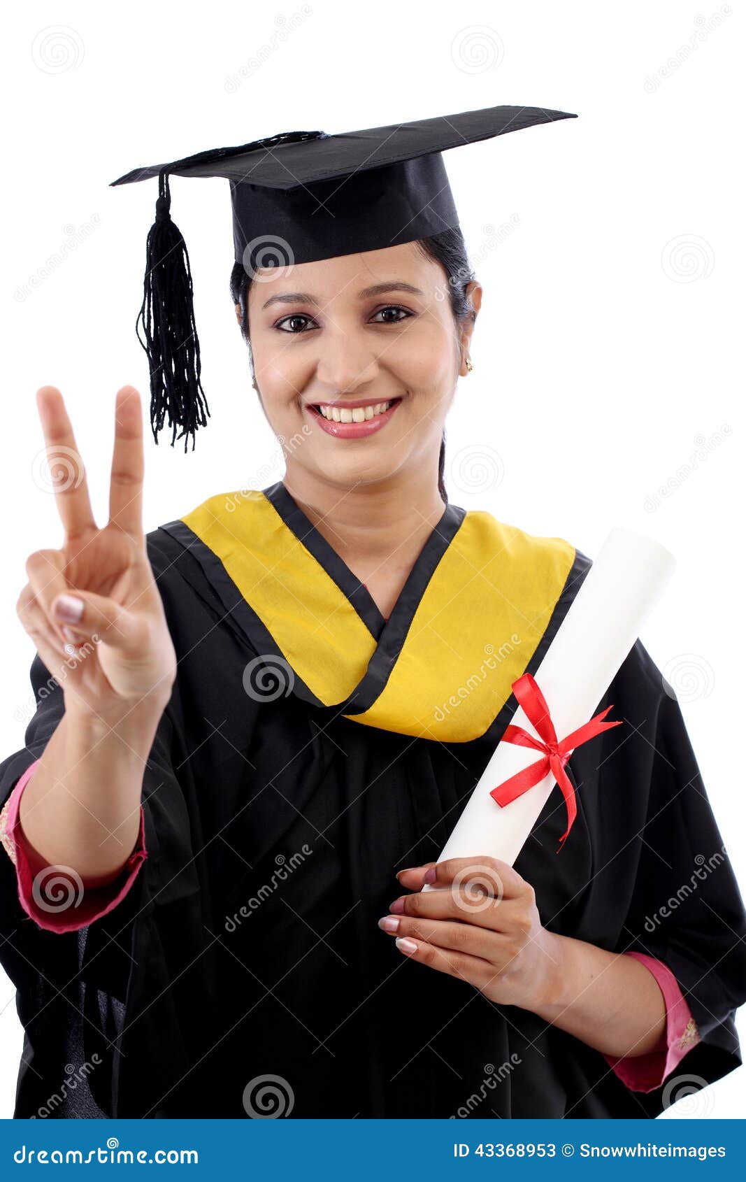 Smiling Young Graduation Student Making Thumbsup Gesture Stock Image ...