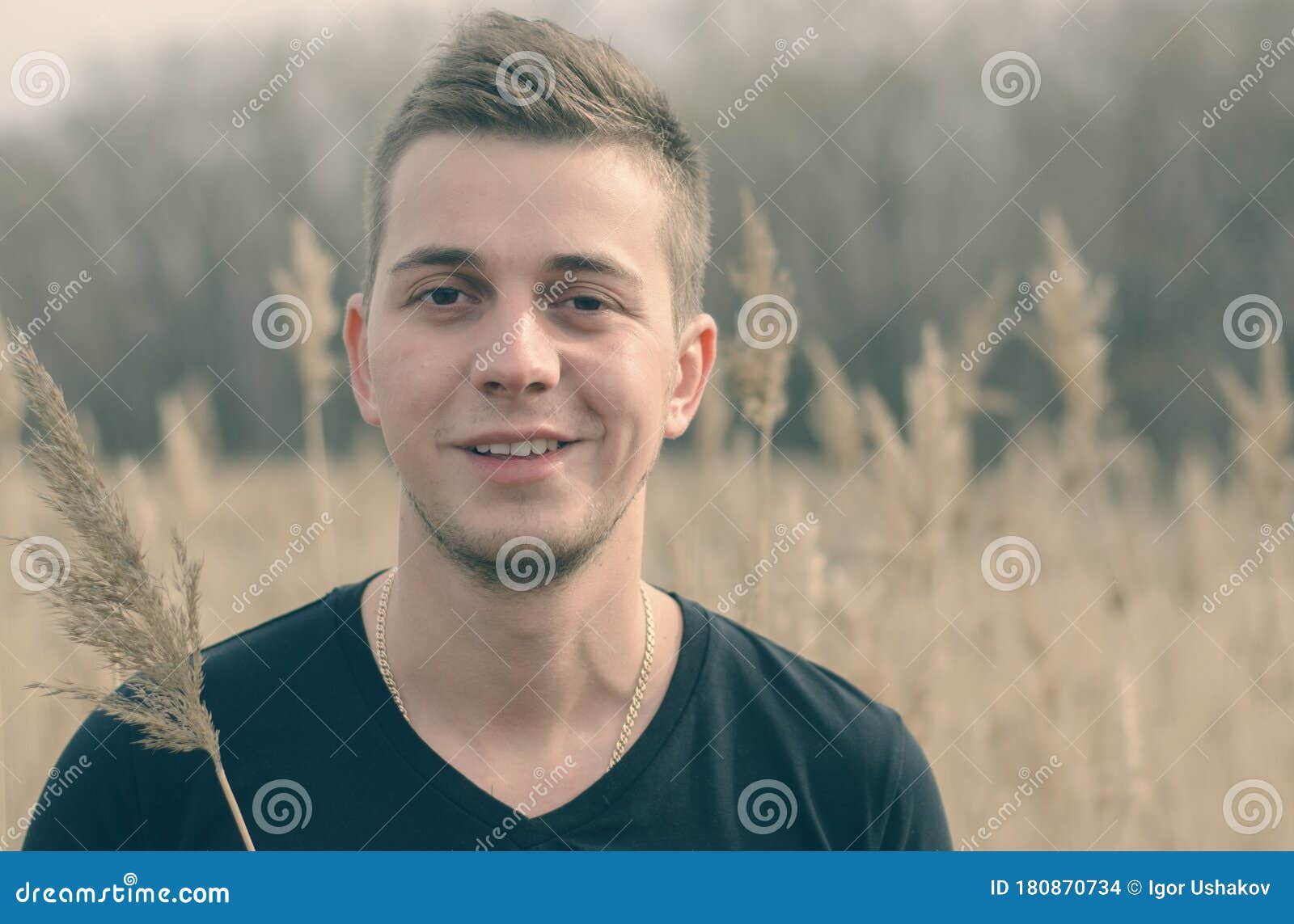 Smiling Young Guy in Nature Stock Photo - Image of natural, model ...