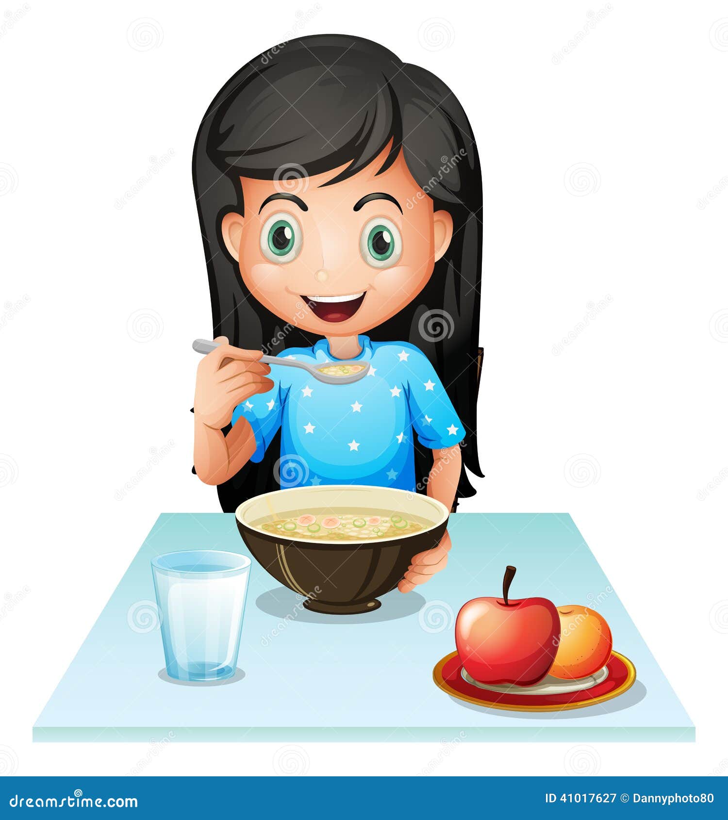 A Smiling Young Lady Eating Breakfast Stock Vector - Illustration of ...