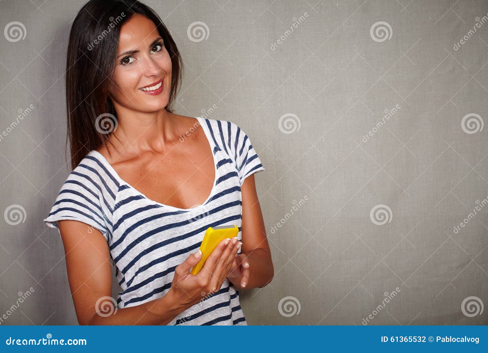 Smiling Young Lady Holding Smart Phone Stock Photo - Image of smart ...