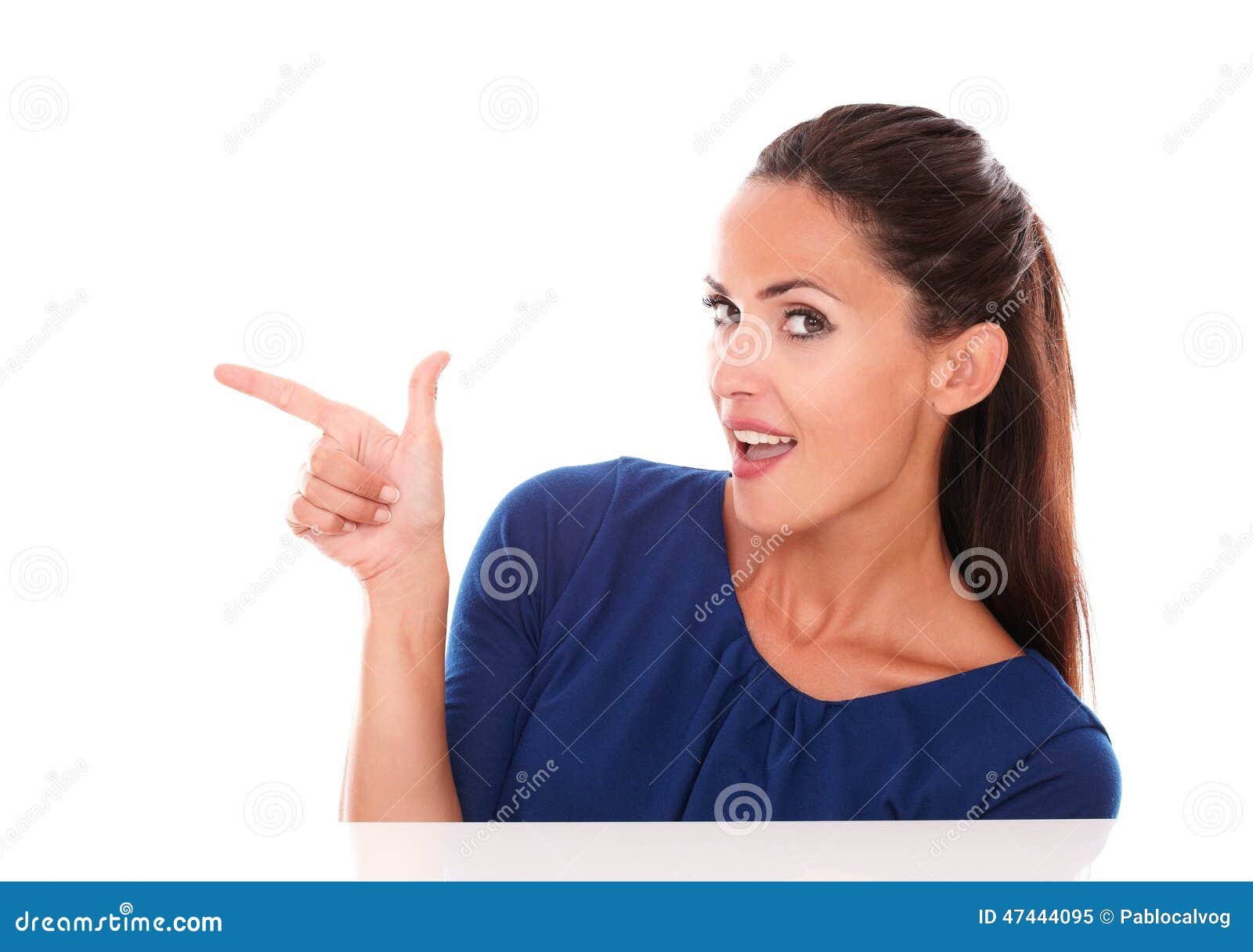 Smiling Young Lady Pointing To Her Right Stock Image - Image of ...