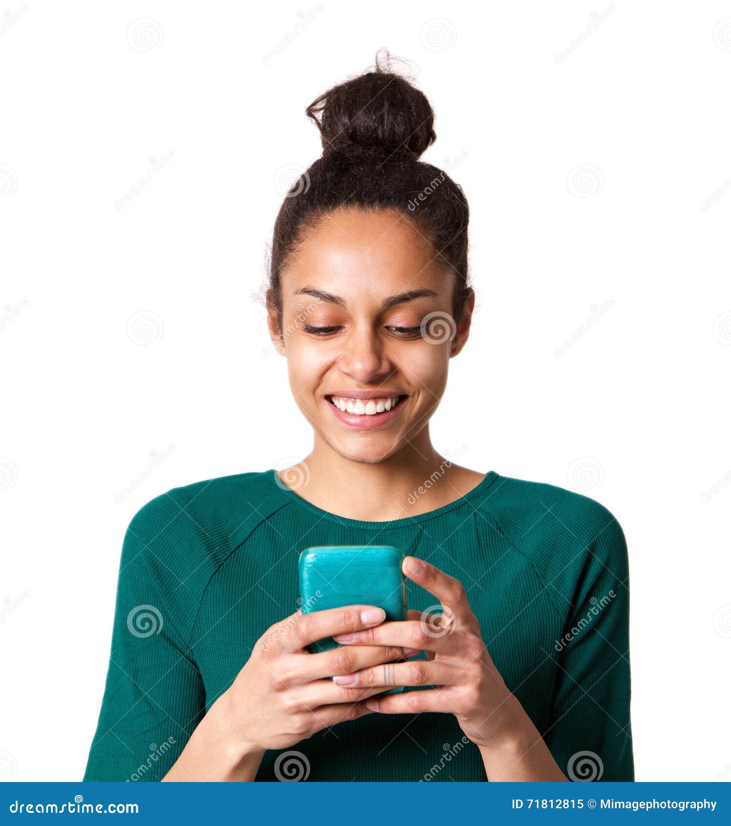 Smiling Young Lady Using Mobile Phone Stock Image - Image of face, cool ...