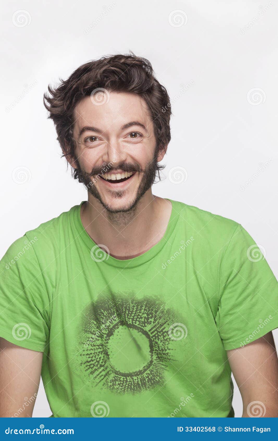 Smiling Young Man with Beard and Moustache Looking at Camera, Studio ...