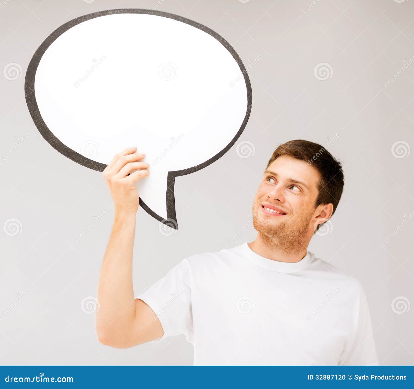 Smiling Young Man with Blank Text Bubble Stock Photo - Image of people ...