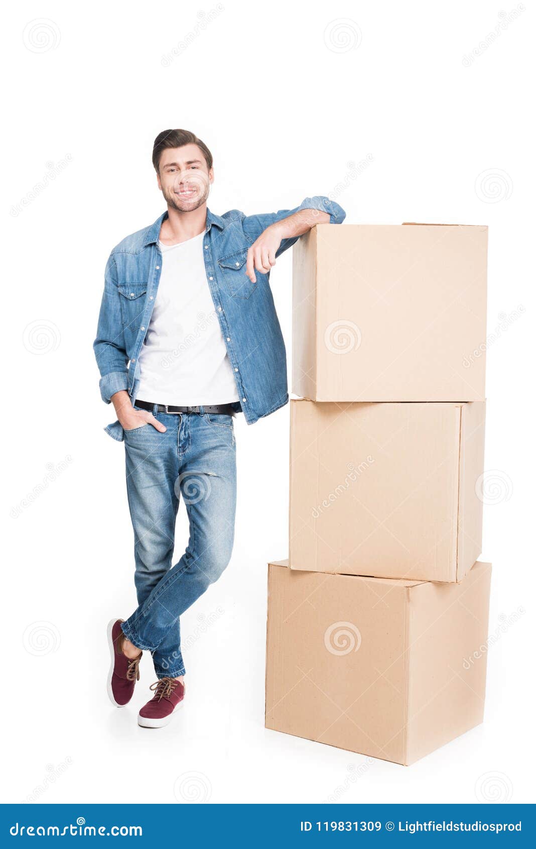 Smiling Young Man with Carton Boxes, Stock Image - Image of smiling ...