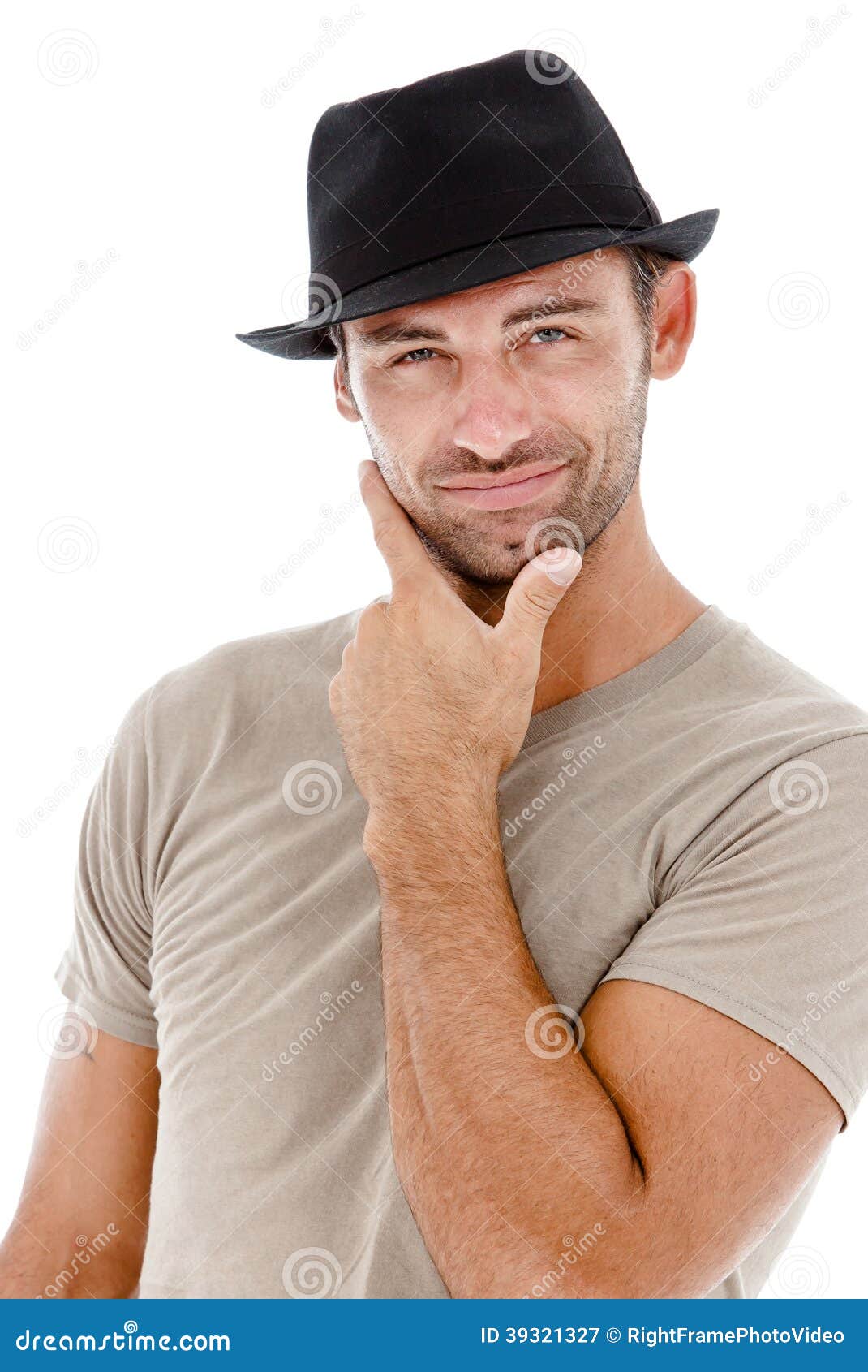 Smiling Young Man with a Hat Stock Image - Image of beard, beauty: 39321327