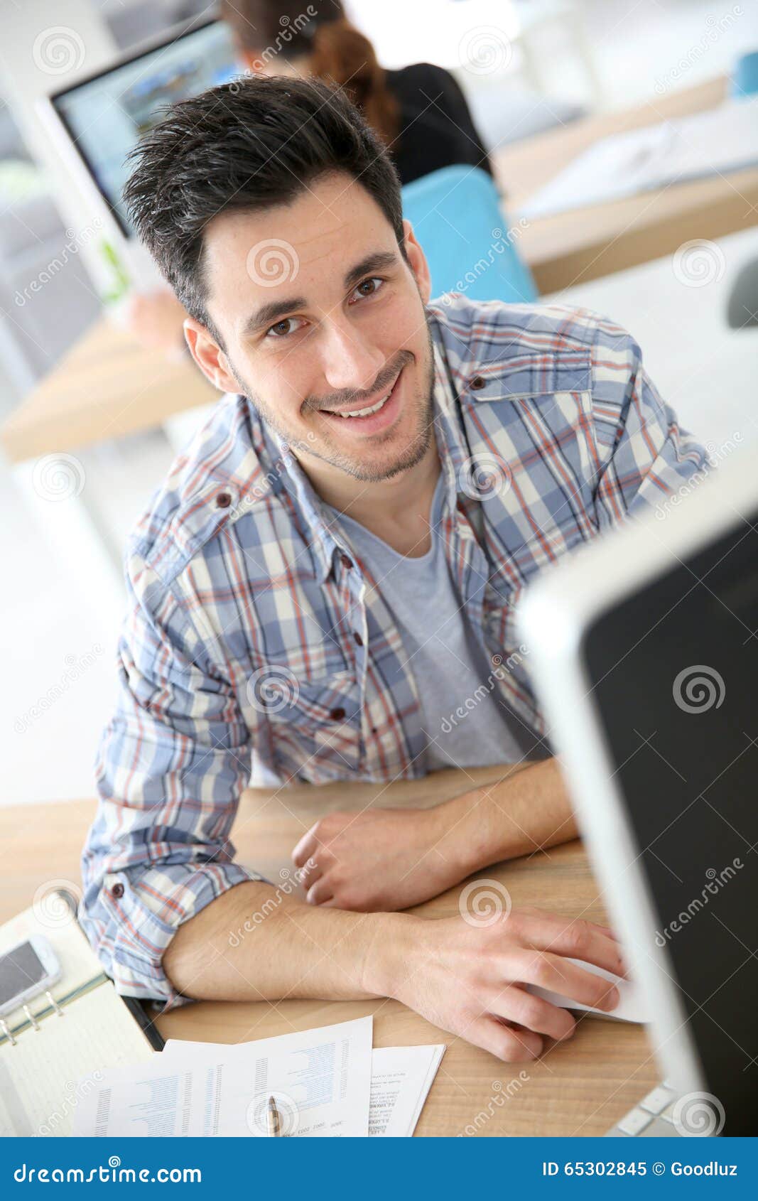 Smiling Young Man at Office Stock Image - Image of thirties, business ...