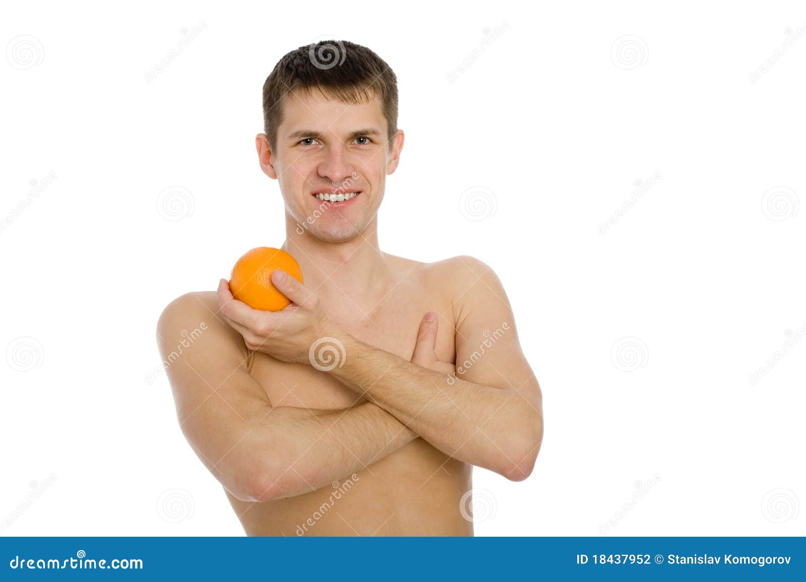 Smiling Young Man with an Orange. Stock Photo - Image of adult, camera ...