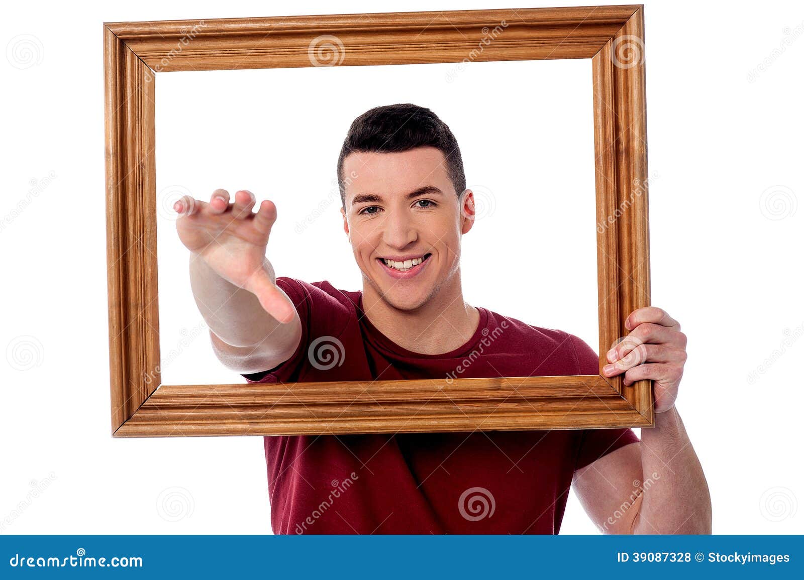 Smiling Young Man with Picture Frame Stock Photo - Image of modern ...