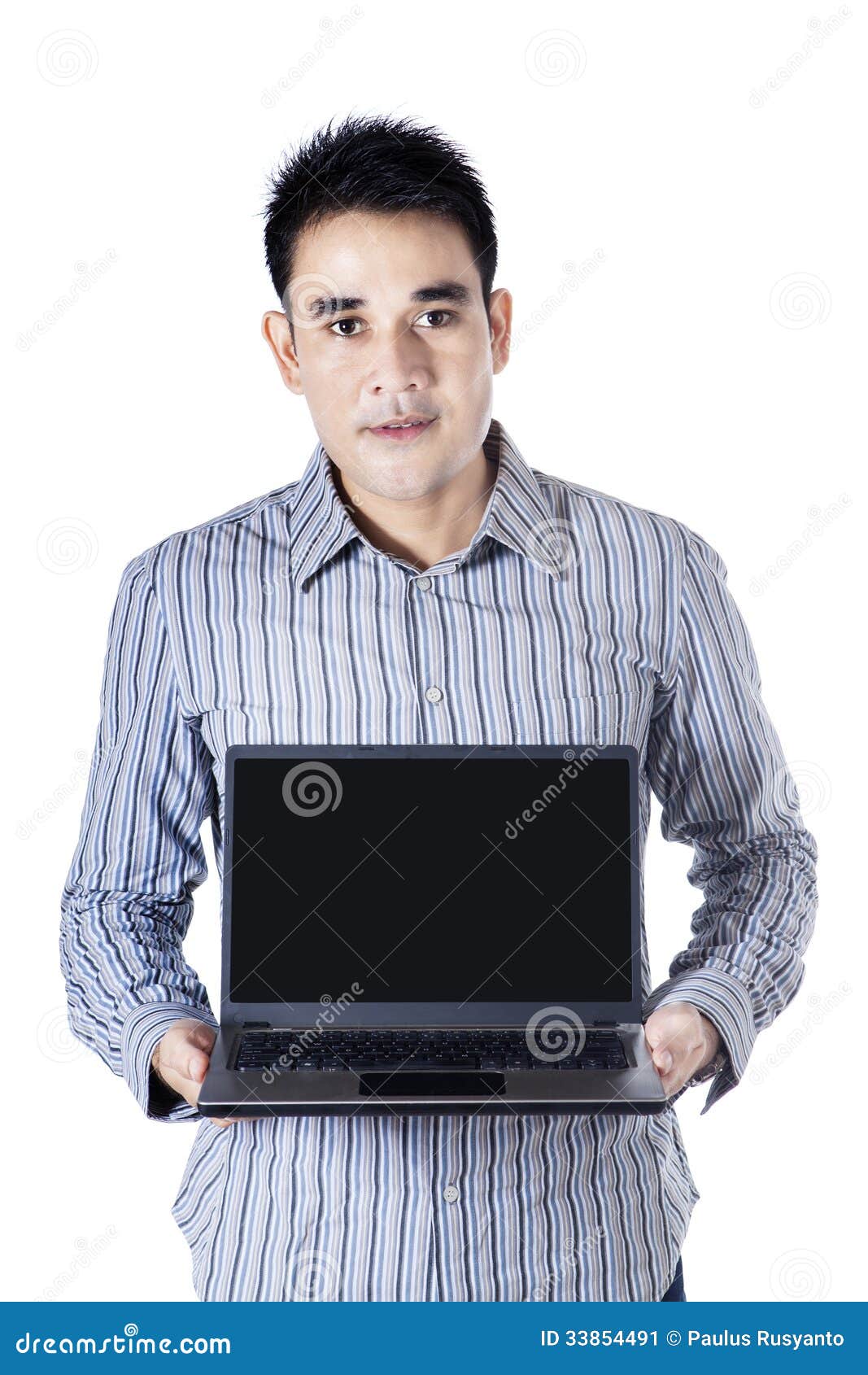 Smiling Young Man Showing a Notebook Stock Image - Image of blank ...